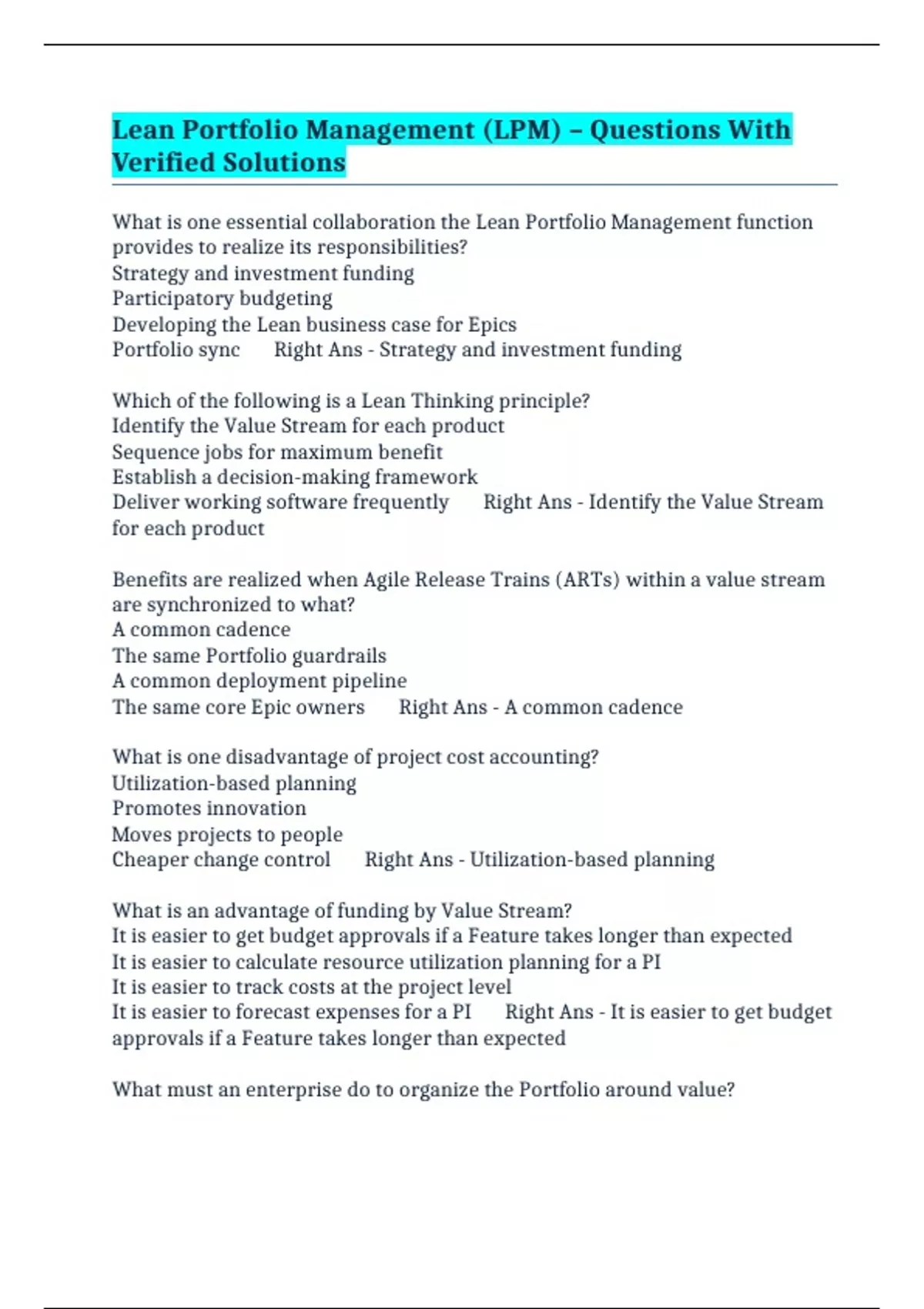 Lean Portfolio Management (LPM) – Questions With Verified Solutions ...