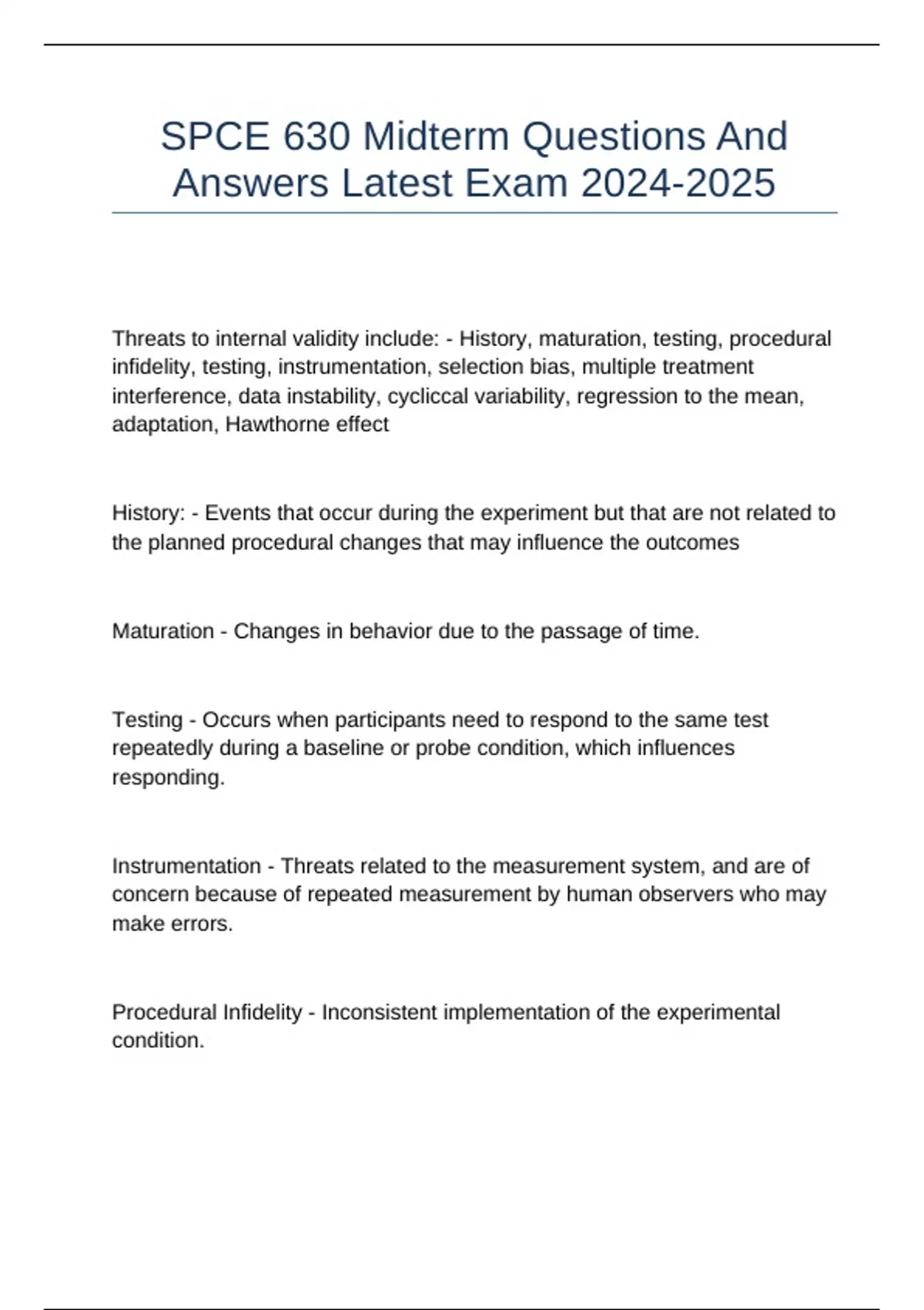 SPCE 630 Midterm Questions And Answers Latest Exam - SPCE 630 - Stuvia US