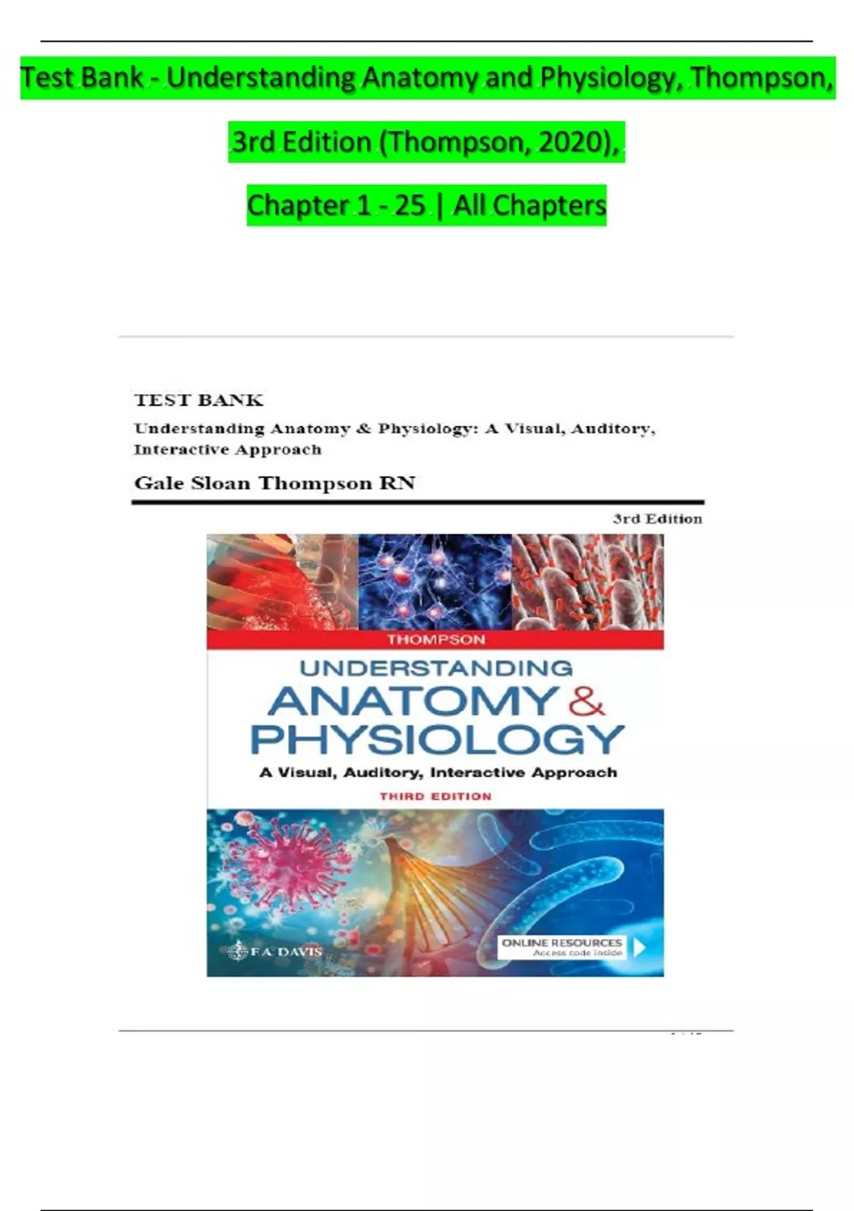 TEST BANK for Understanding Anatomy and Physiology A Visual, Auditory ...