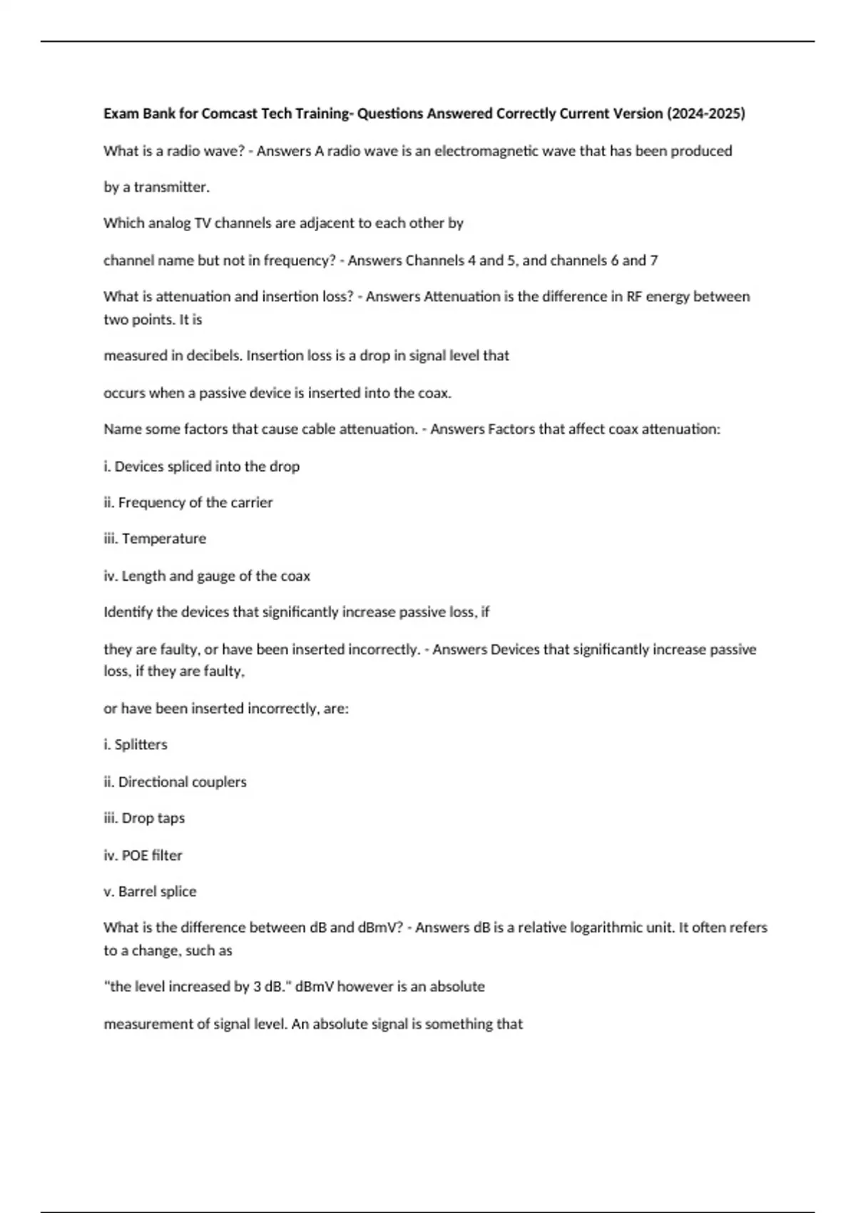 Exam Bank for Comcast Tech Training- Questions Answered Correctly ...
