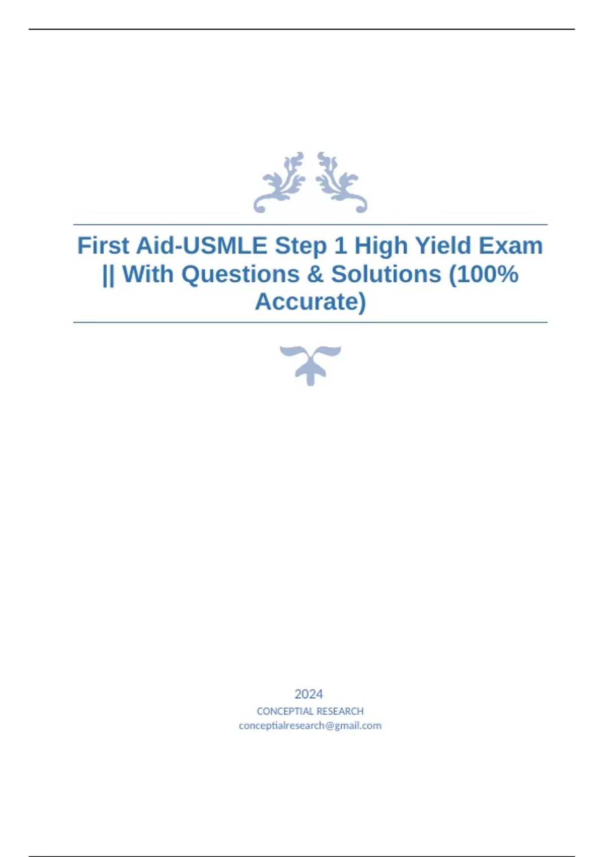 First Aid-USMLE Step 1 High Yield Exam || With Questions & Solutions ...