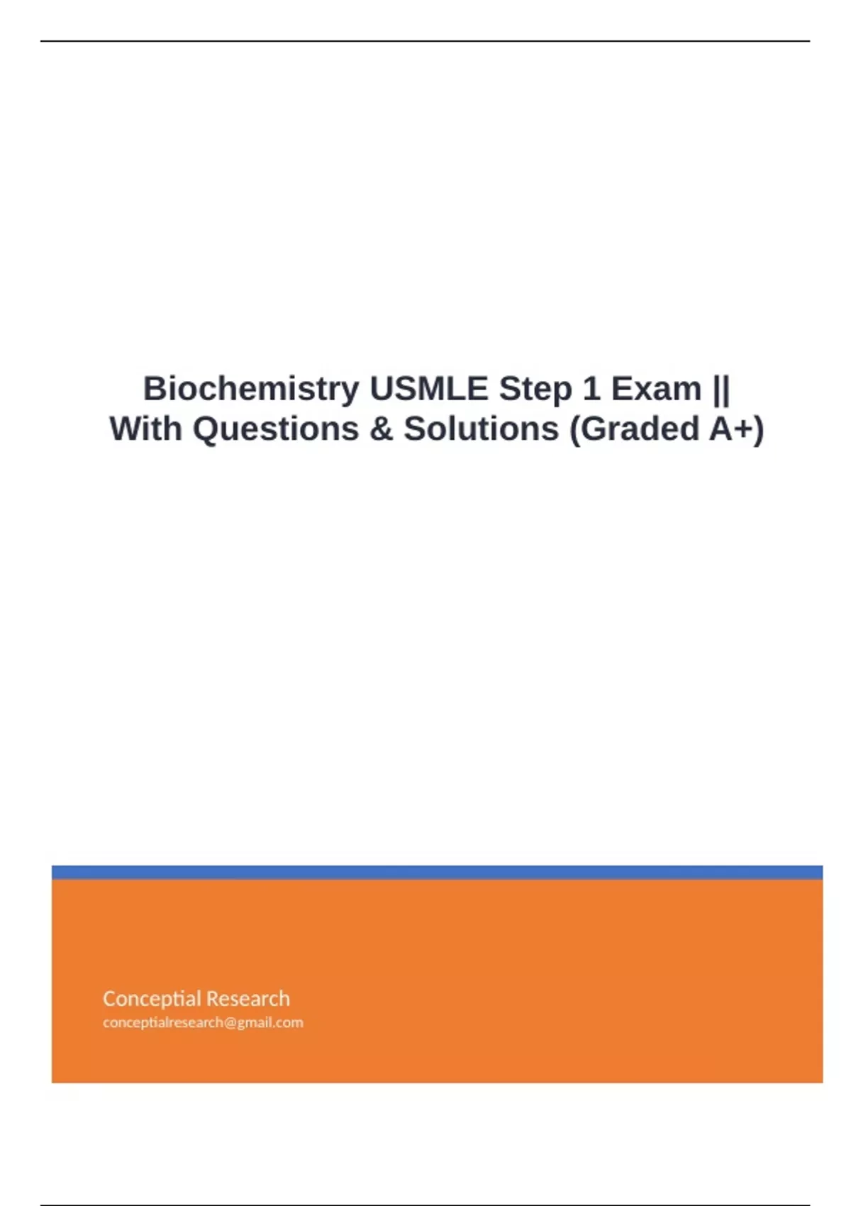Biochemistry USMLE Step 1 Exam || With Questions & Solutions (Graded A+ ...