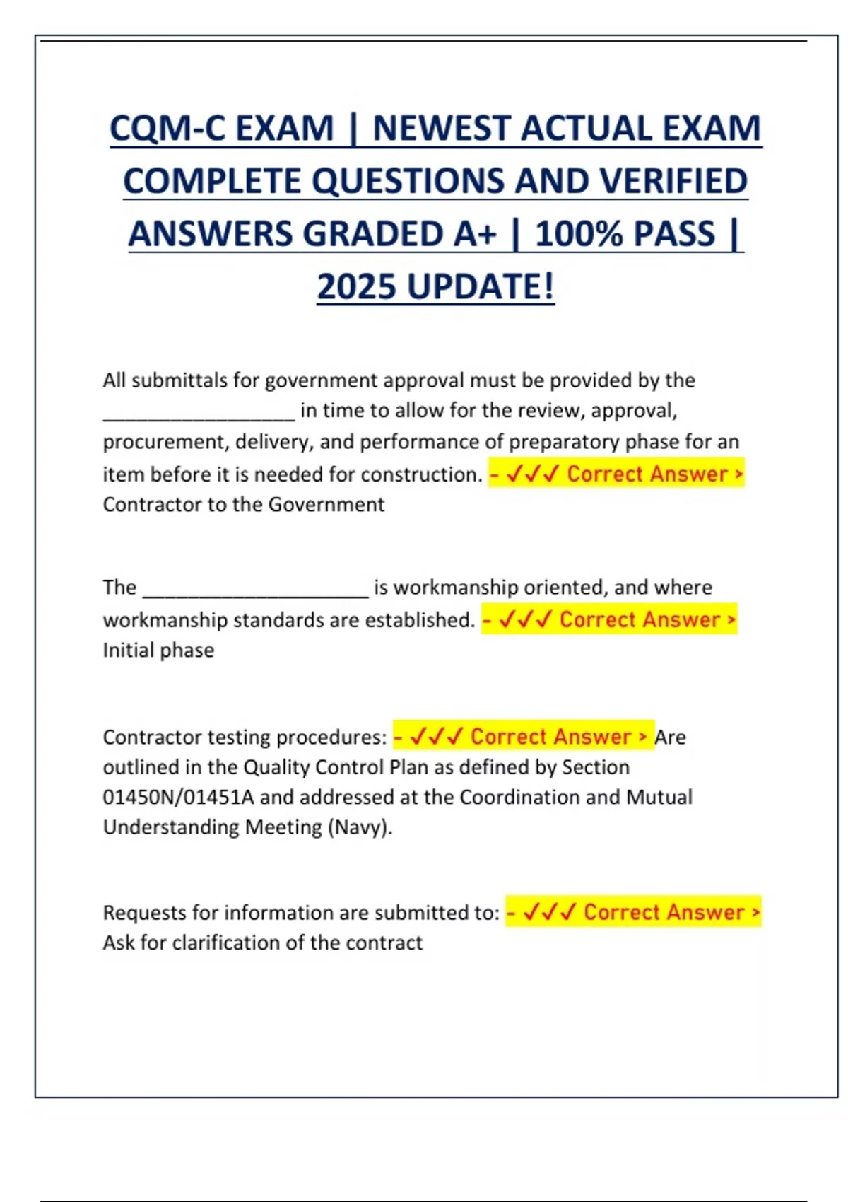CQM-C EXAM | NEWEST ACTUAL EXAM COMPLETE QUESTIONS AND VERIFIED ANSWERS ...
