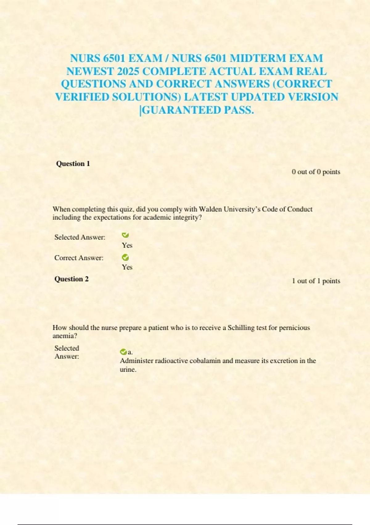 NURS 6501 EXAM / NURS 6501 MIDTERM EXAM NEWEST 2025 COMPLETE ACTUAL ...