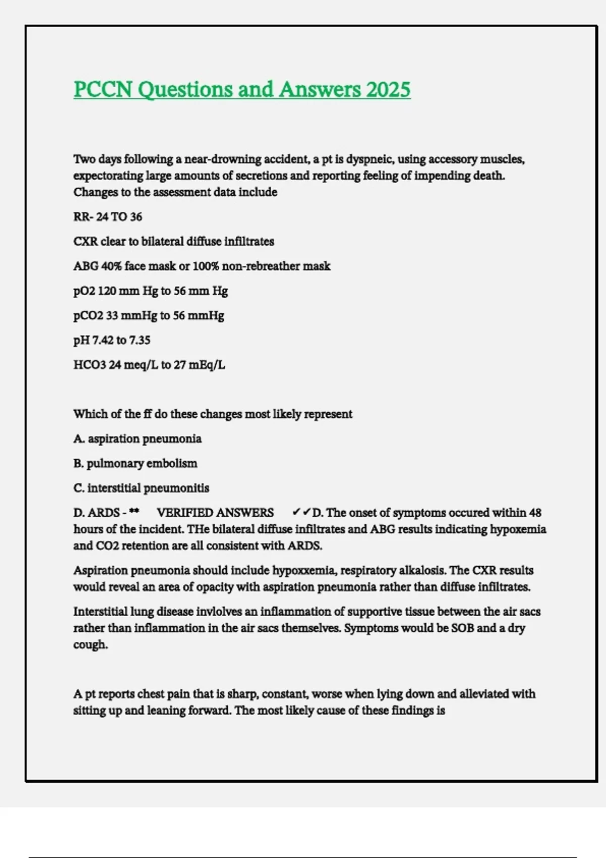 PCCN Questions and Answers 2025 - PCCN - Stuvia US