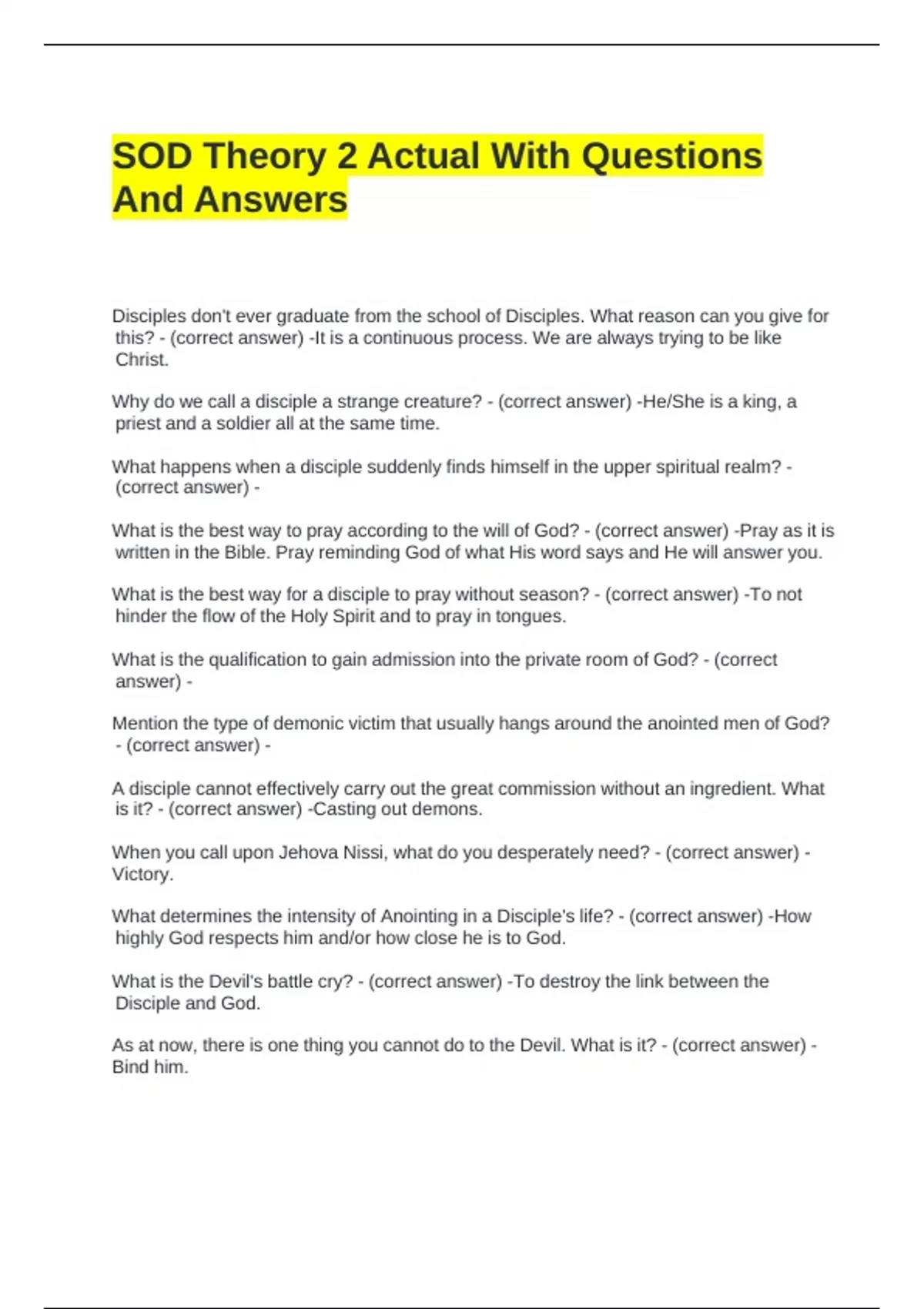 SOD Theory 2 Actual With Questions And Answers - SOD - Stuvia US