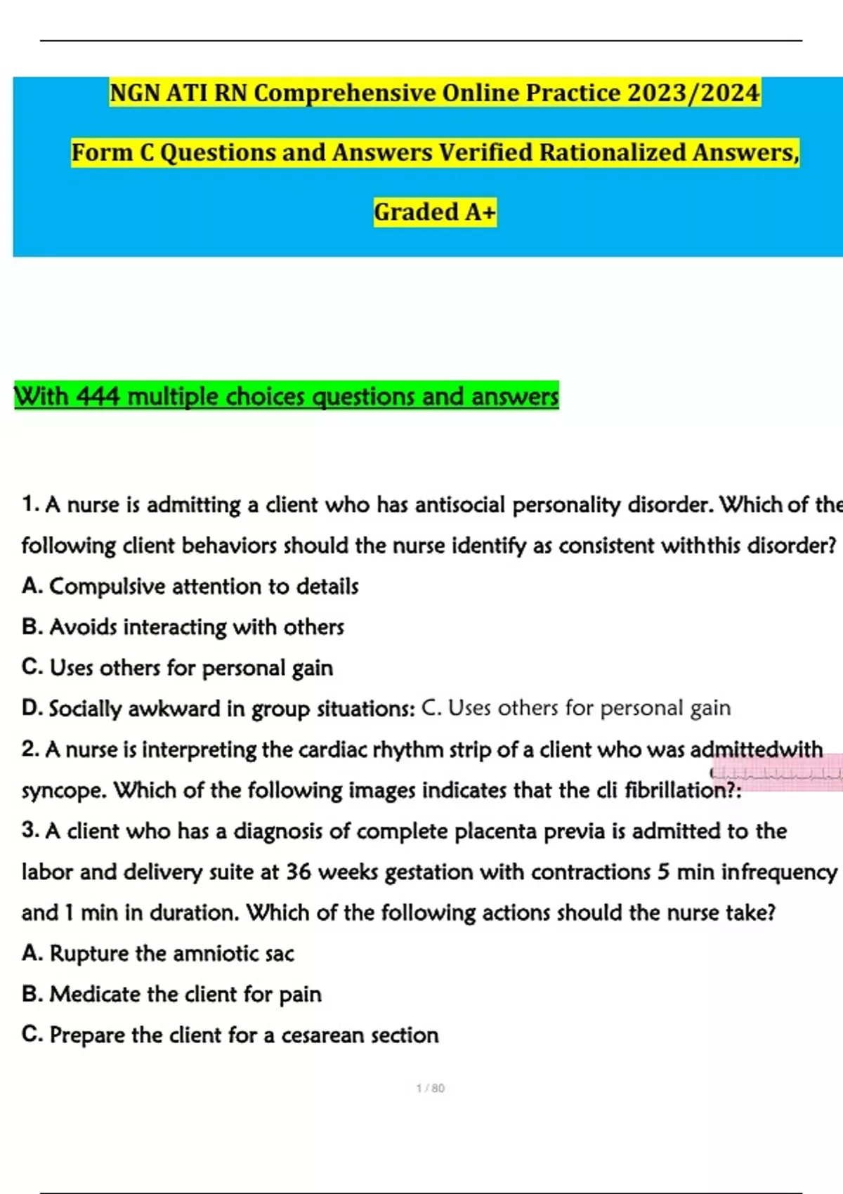 Package deal for RN ATI Comprehensive Online Practice Form A,B and C ...