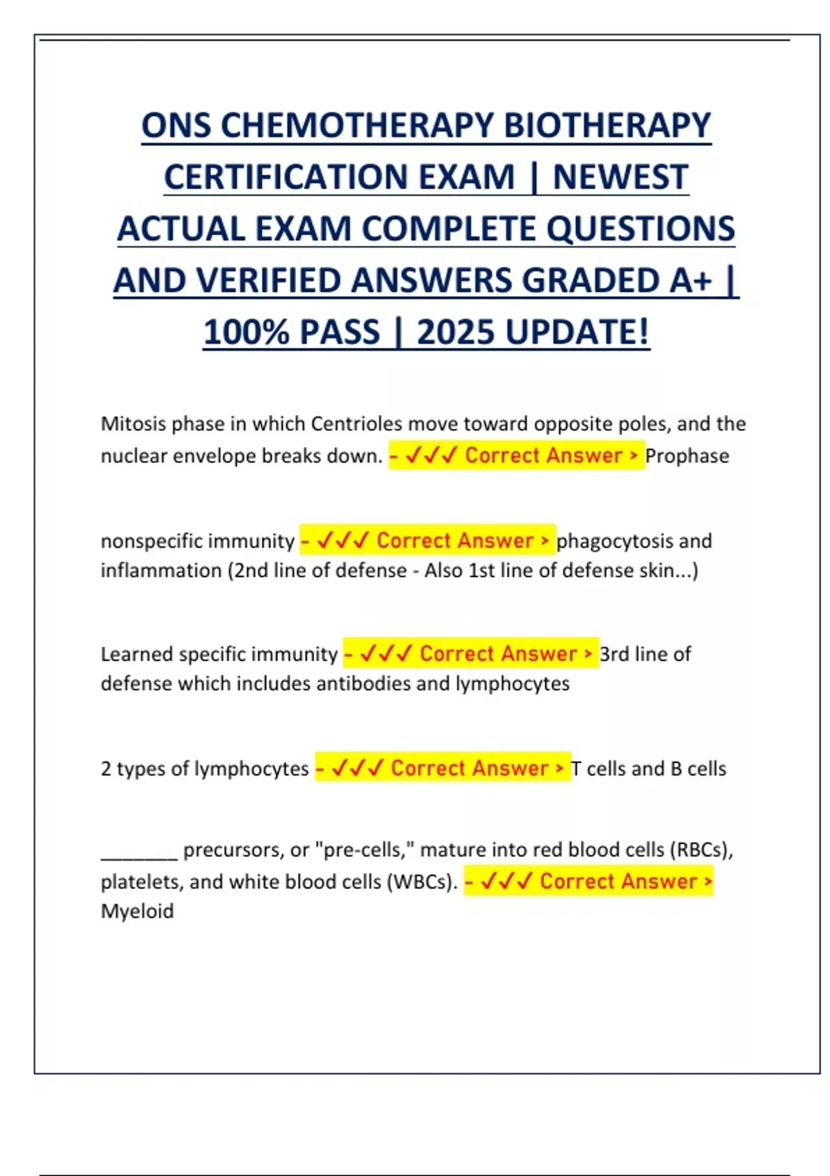 ONS CHEMOTHERAPY BIOTHERAPY CERTIFICATION EXAM | NEWEST ACTUAL EXAM ...