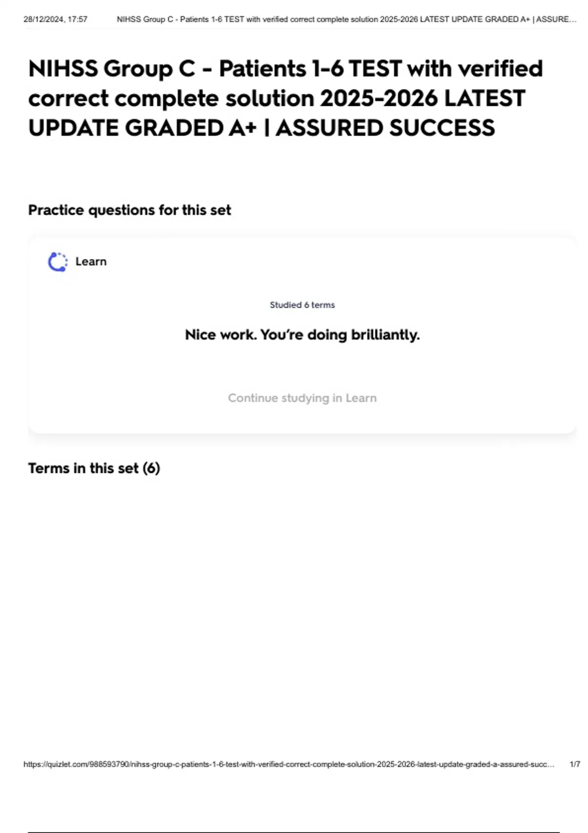 NIHSS Group C - Patients 1-6 TEST with verified correct complete ...
