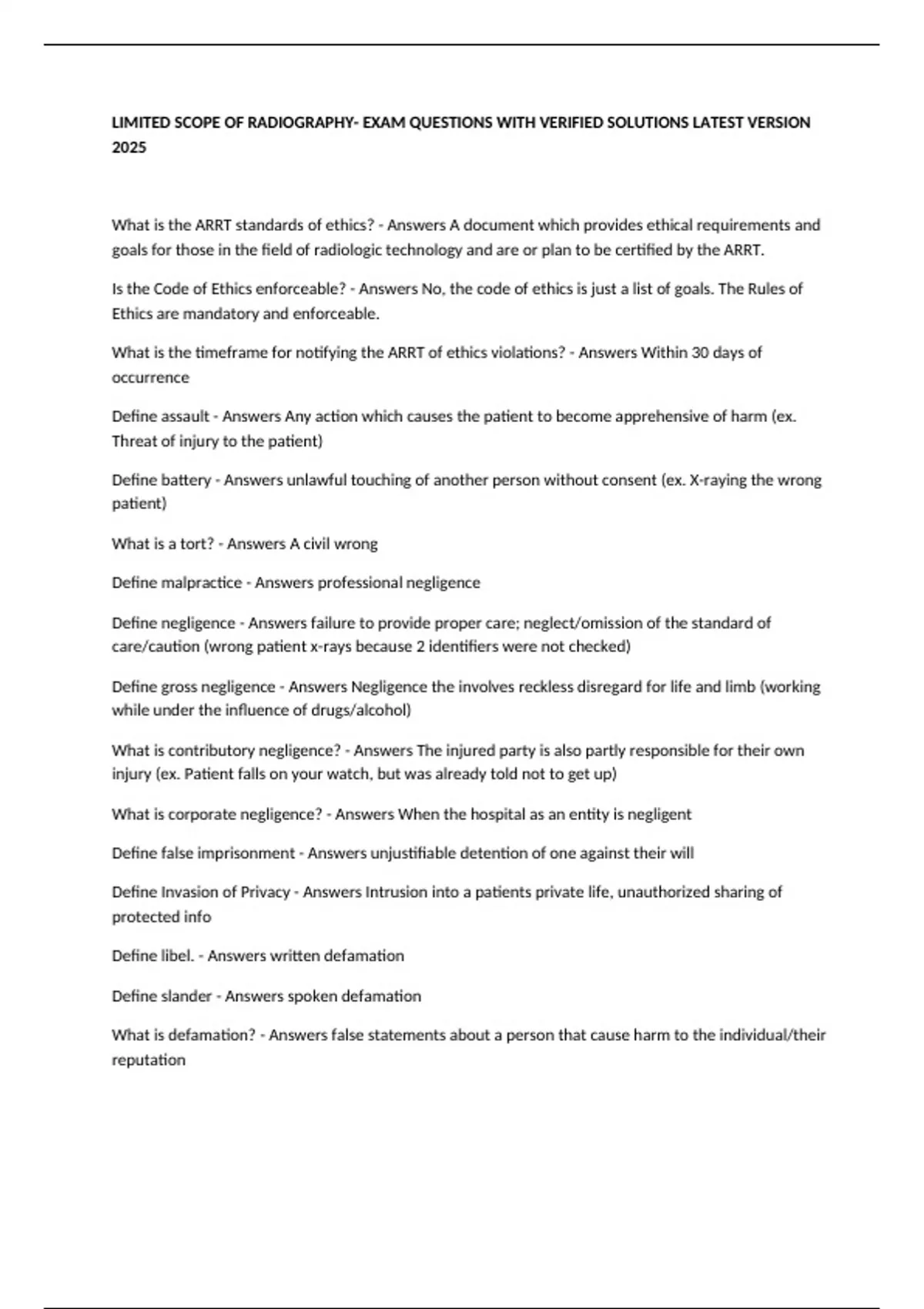 LIMITED SCOPE OF RADIOGRAPHY- EXAM QUESTIONS WITH VERIFIED SOLUTIONS ...