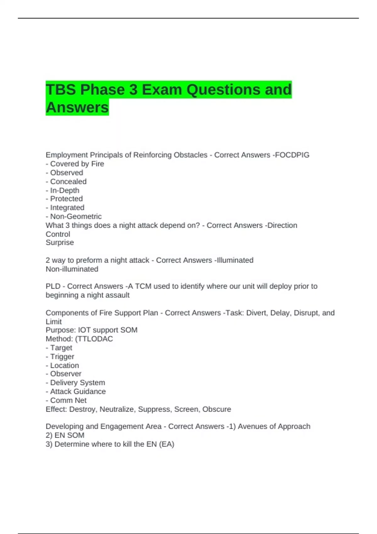 TBS Phase 3 Exam Questions and Answers - TBS - Stuvia US