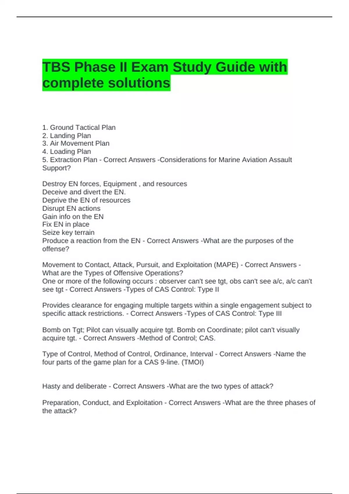 TBS Phase II Exam Study Guide with complete solutions - TBS - Stuvia US