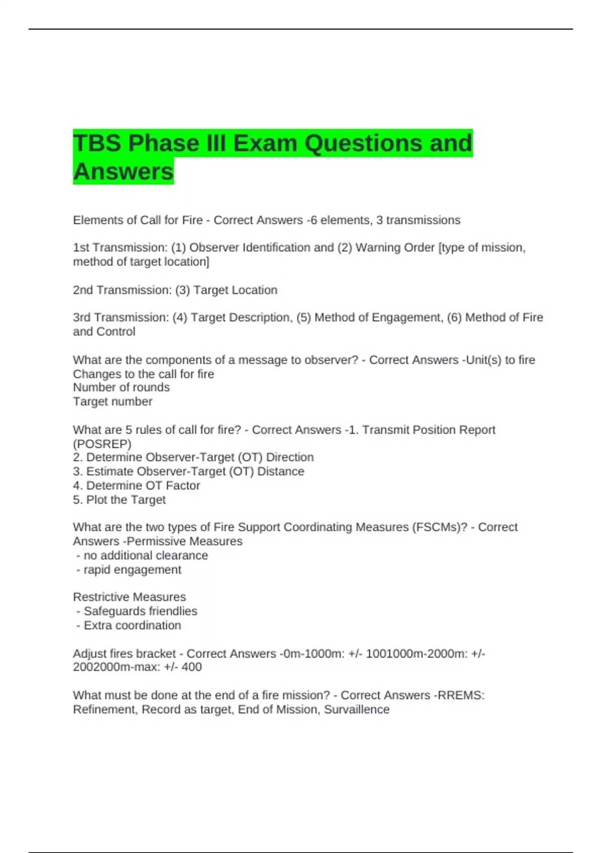 TBS Phase III Exam Questions and Answers - TBS - Stuvia US