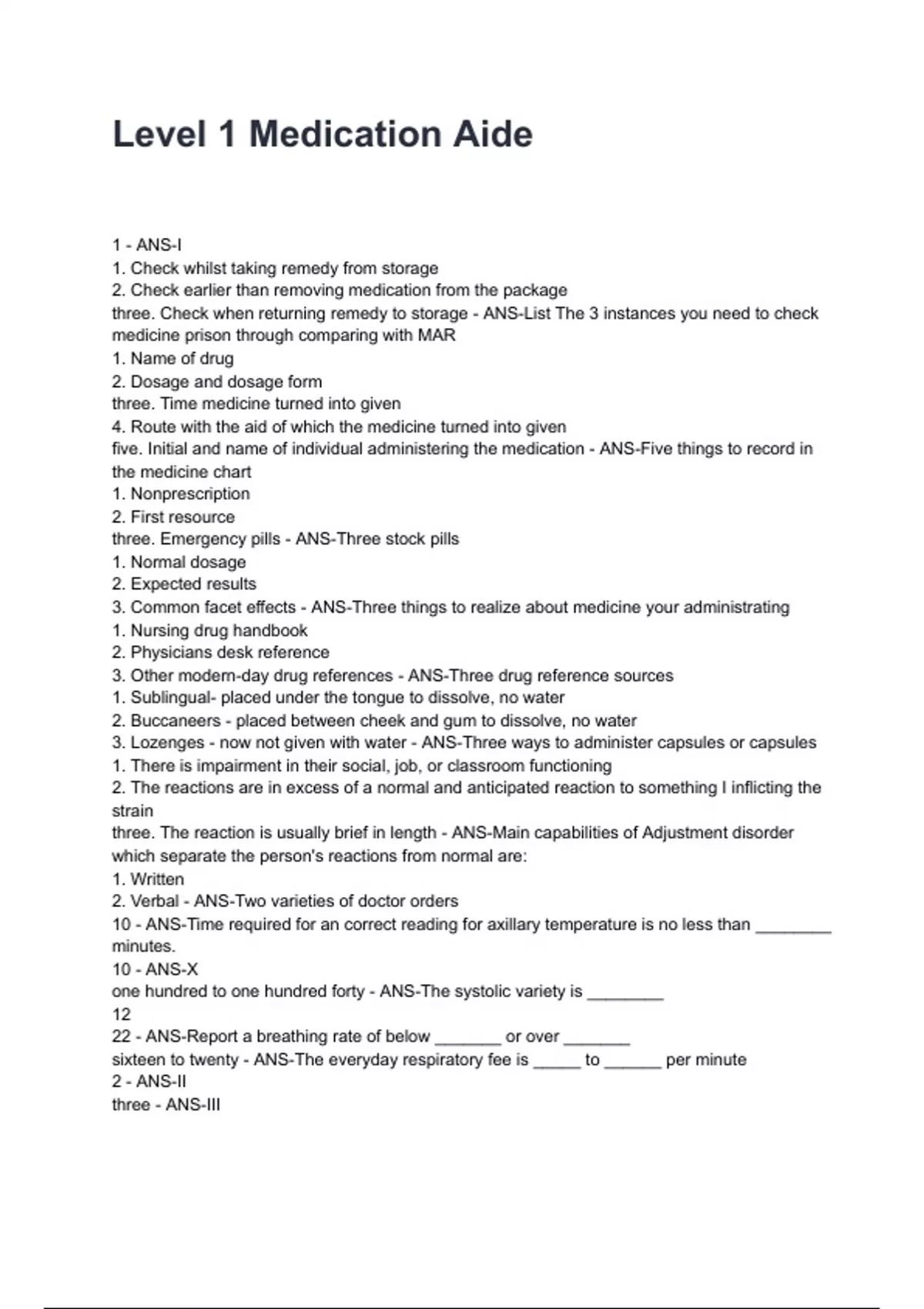 Level 1 Medication Aide QUESTIONS AND CORRECT DETAILED ANSWERS 2025/ ...
