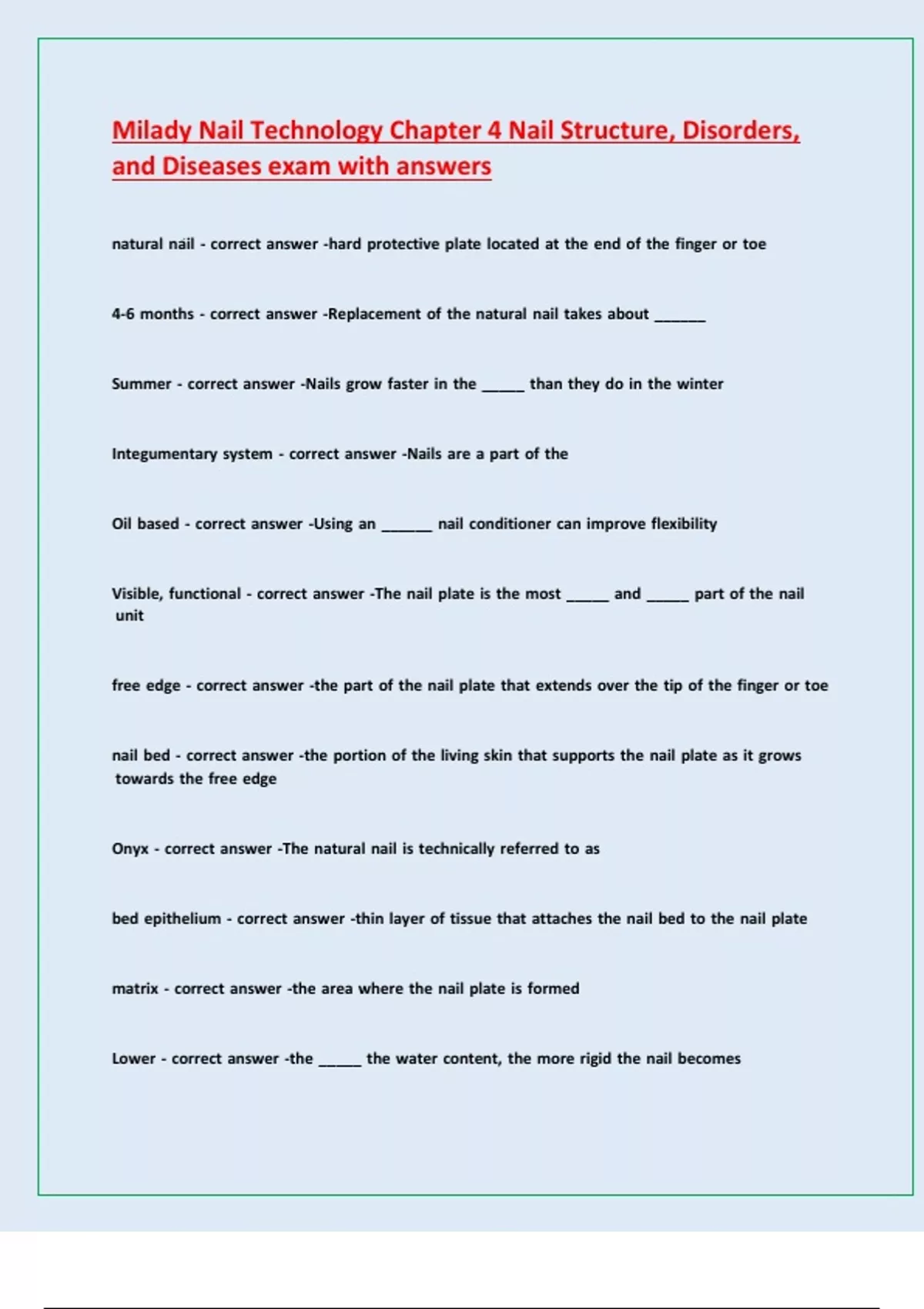 Milady Nail Technology Chapter 4 Nail Structure, Disorders, and ...