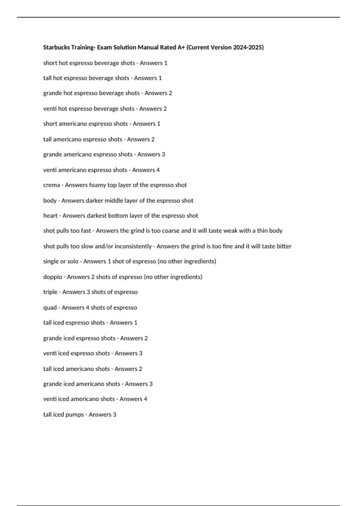 Starbucks Training- Exam Solution Manual Rated A+ (Current Version ...