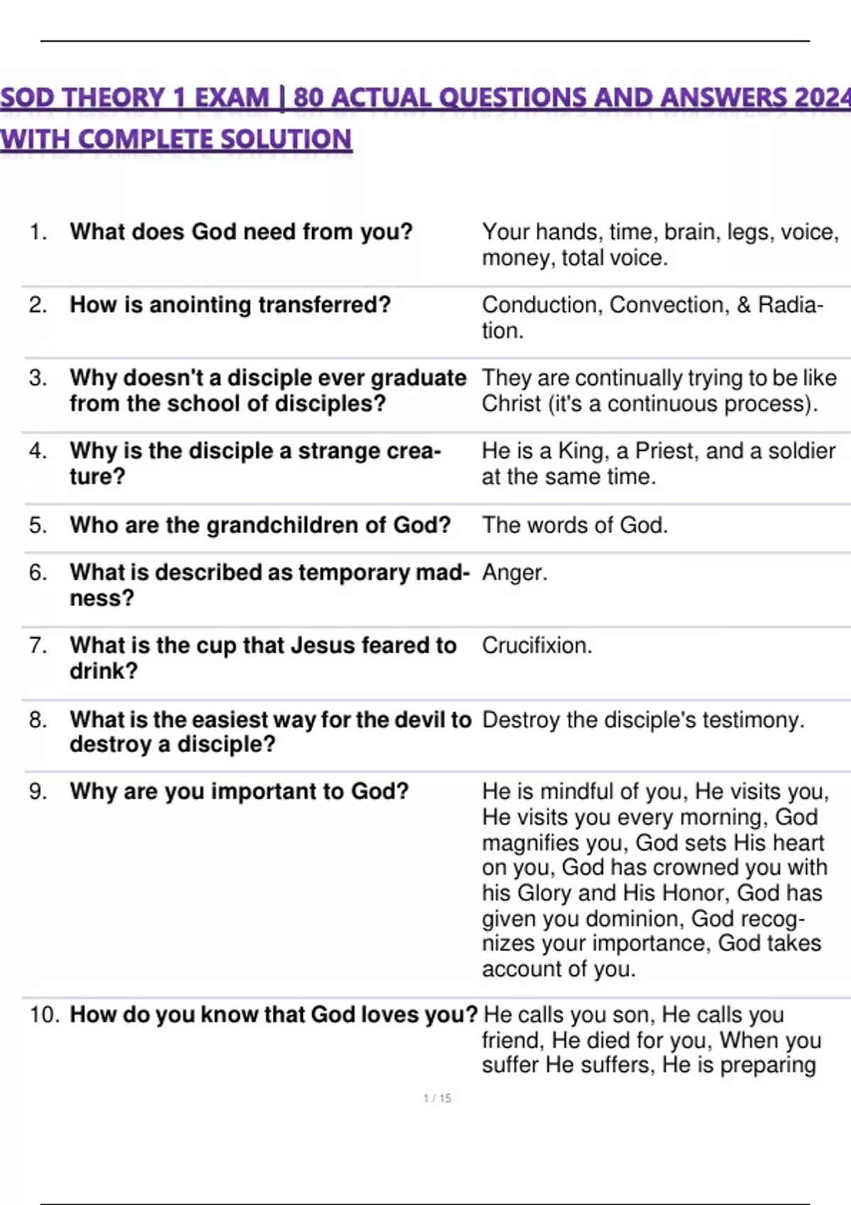 SOD THEORY 1 EXAM | 80 ACTUAL QUESTIONS AND ANSWERS 2024 WITH COMPLETE ...