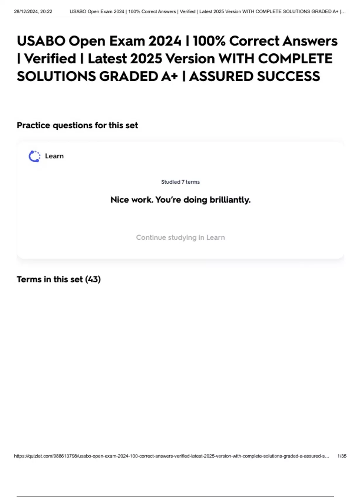 USABO Open Exam 2024 | 100% Correct Answers | Verified | Latest 2025 ...