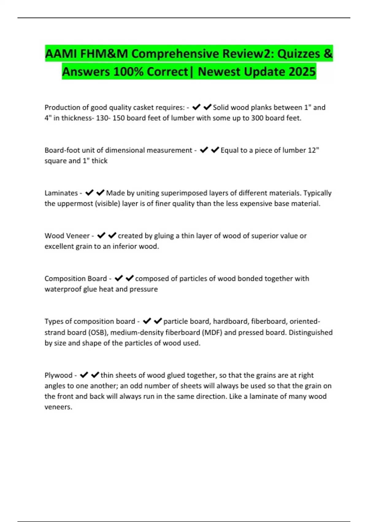 AAMI FHM&M Comprehensive Review2: Quizzes & Answers 100% Correct ...