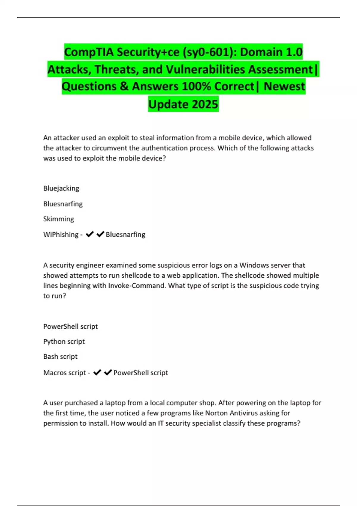 CompTIA Security+ce (sy0-601): Domain 1.0 Attacks, Threats, and ...