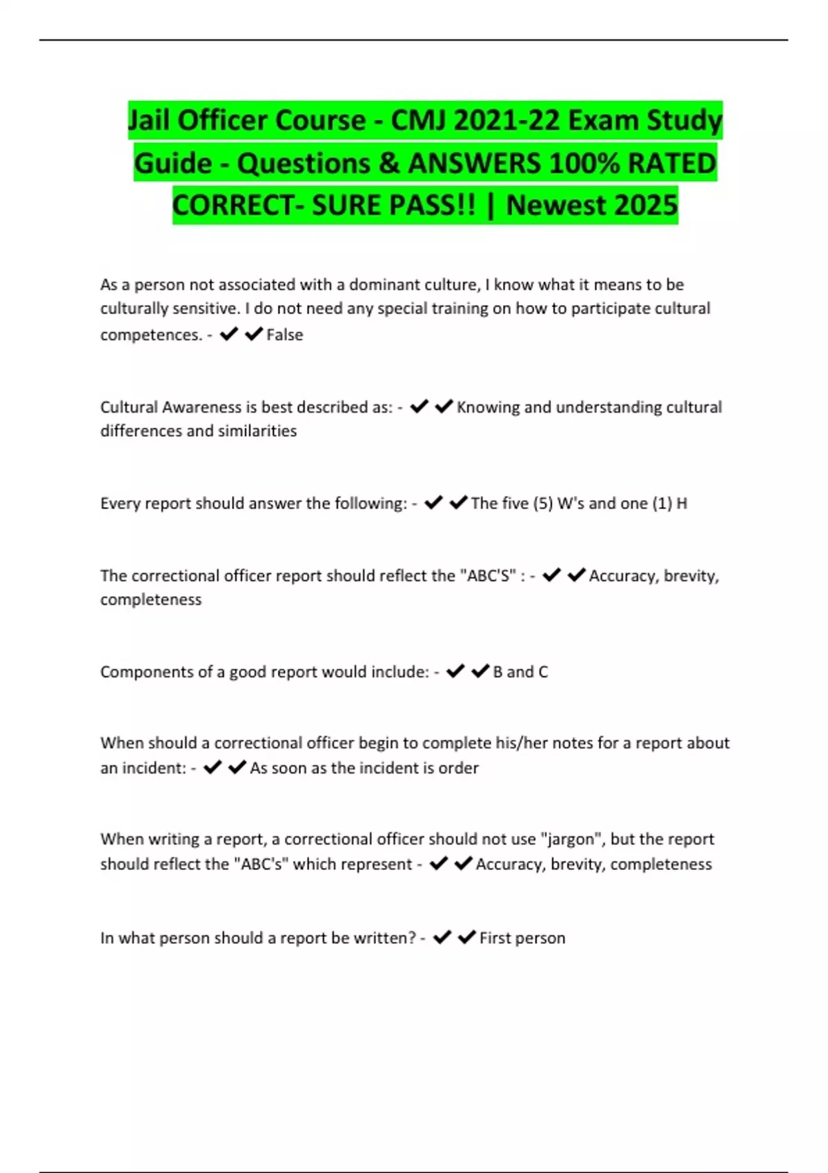 Jail Officer Course - CMJ 2021-22 Exam Study Guide - Questions ...