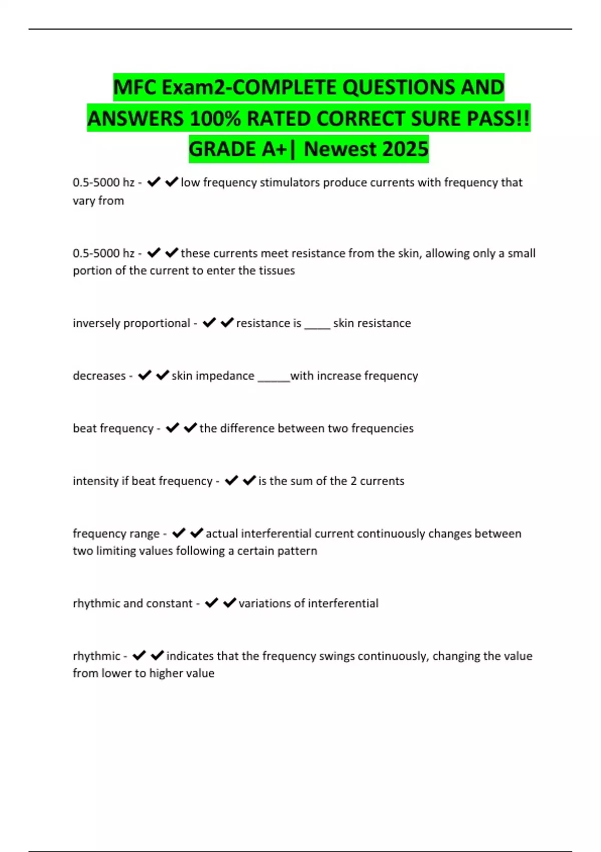 MFC Exam2-COMPLETE QUESTIONS AND ANSWERS 100% RATED CORRECT SURE PASS!! GRADE A+| Newest 2025 ...