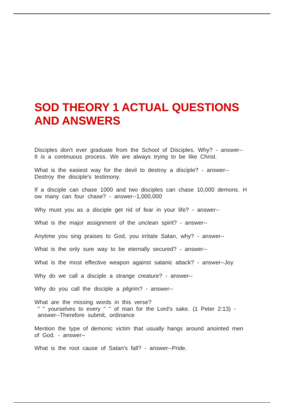 SOD THEORY 1 ACTUAL QUESTIONS AND ANSWERS - SOD Theory - Stuvia US