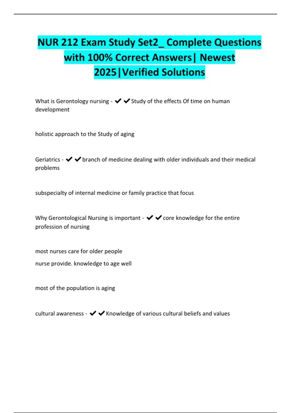 NUR 212 Exam Study Set2_ Complete Questions with 100% Correct Answers| Newest 2025|Verified ...