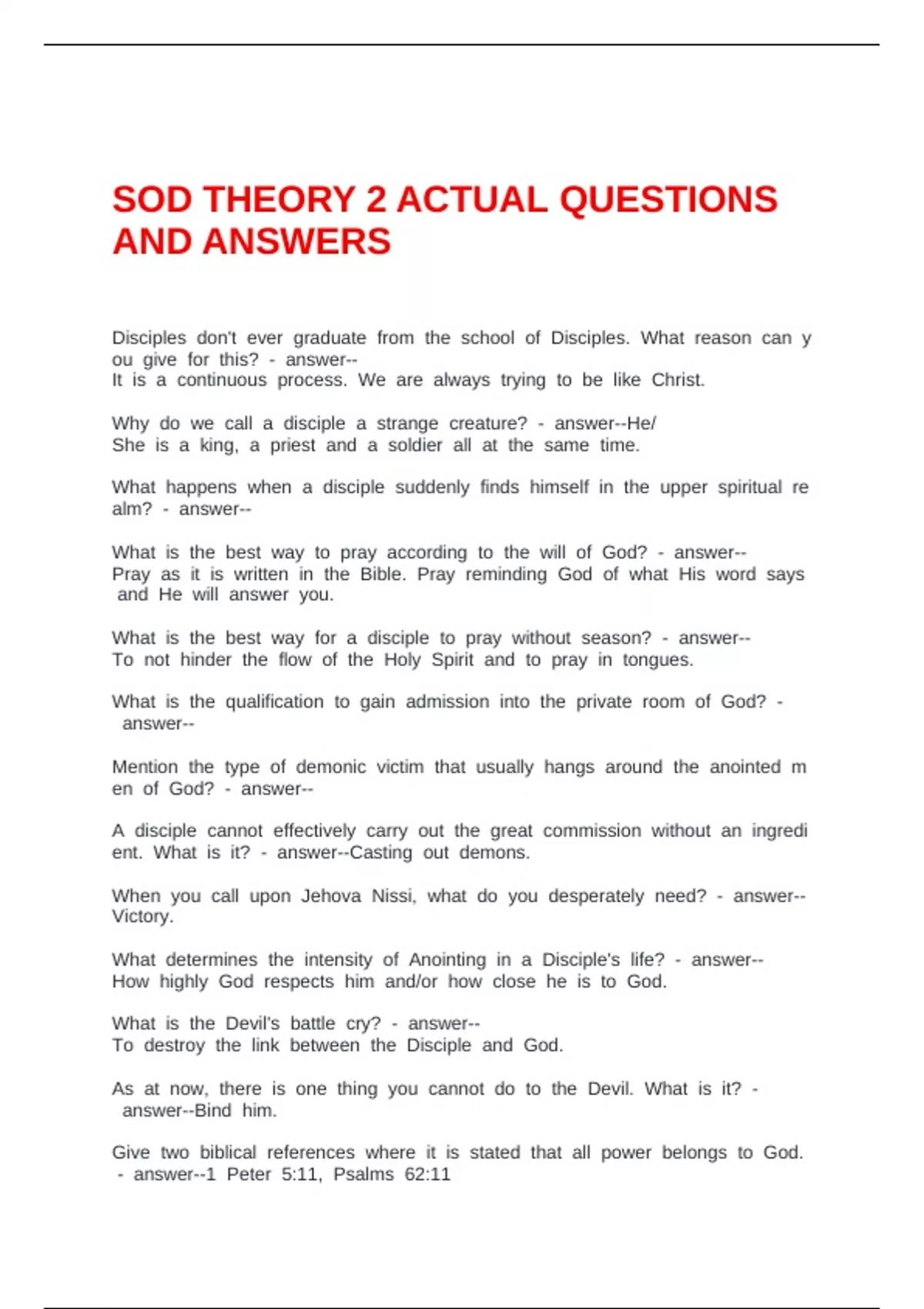 SOD THEORY 2 ACTUAL QUESTIONS AND ANSWERS - SOD Theory - Stuvia US