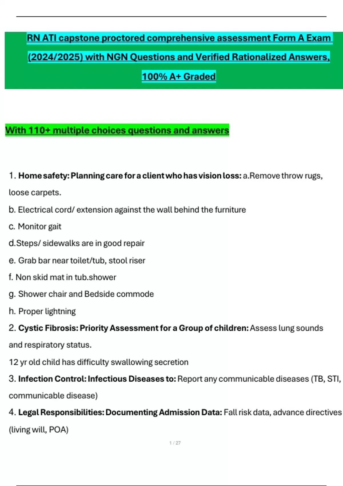 RN ATI capstone proctored comprehensive assessment Form A Exam (2024/ ...