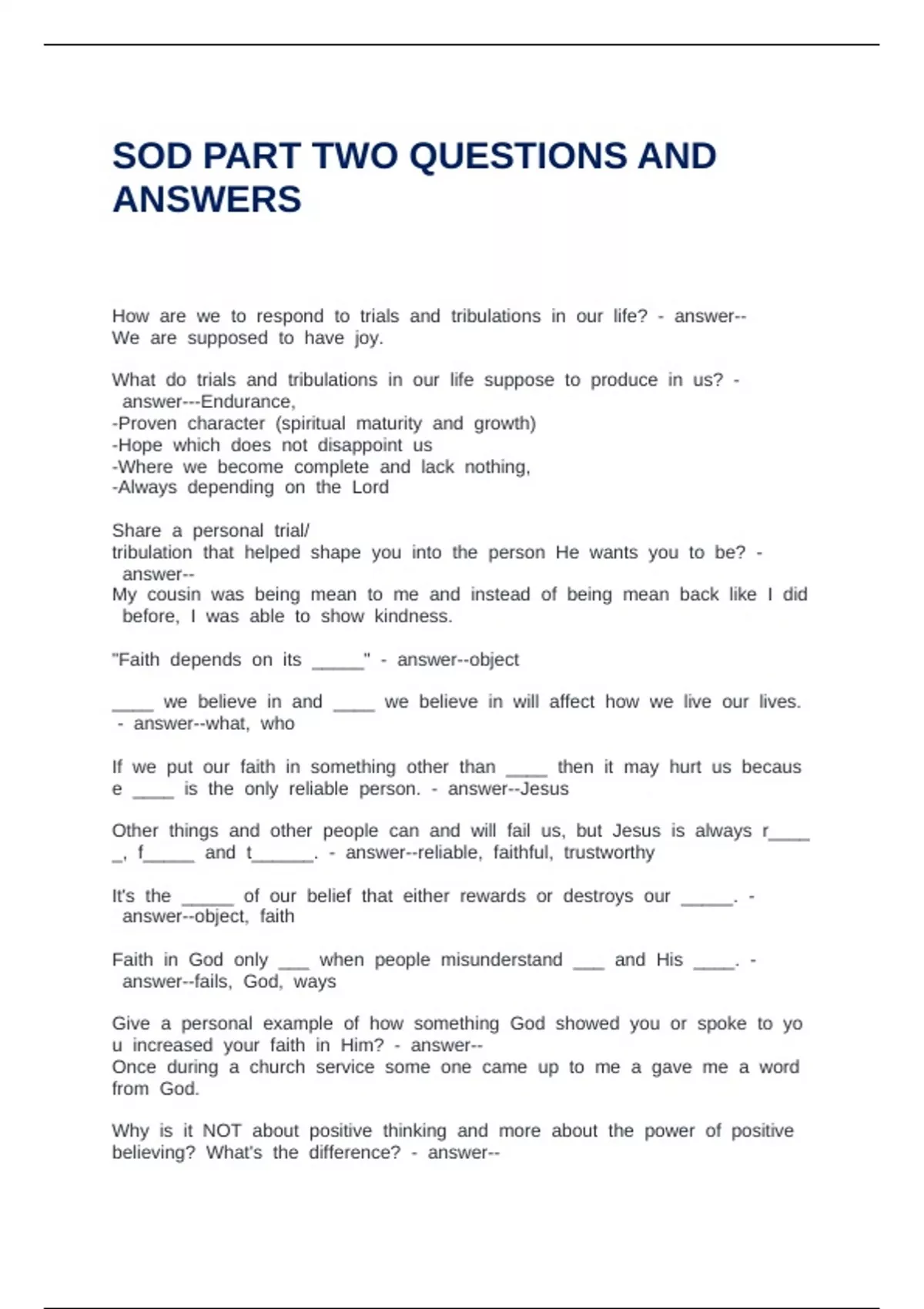 SOD PART TWO QUESTIONS AND ANSWERS - SOD Theory - Stuvia US