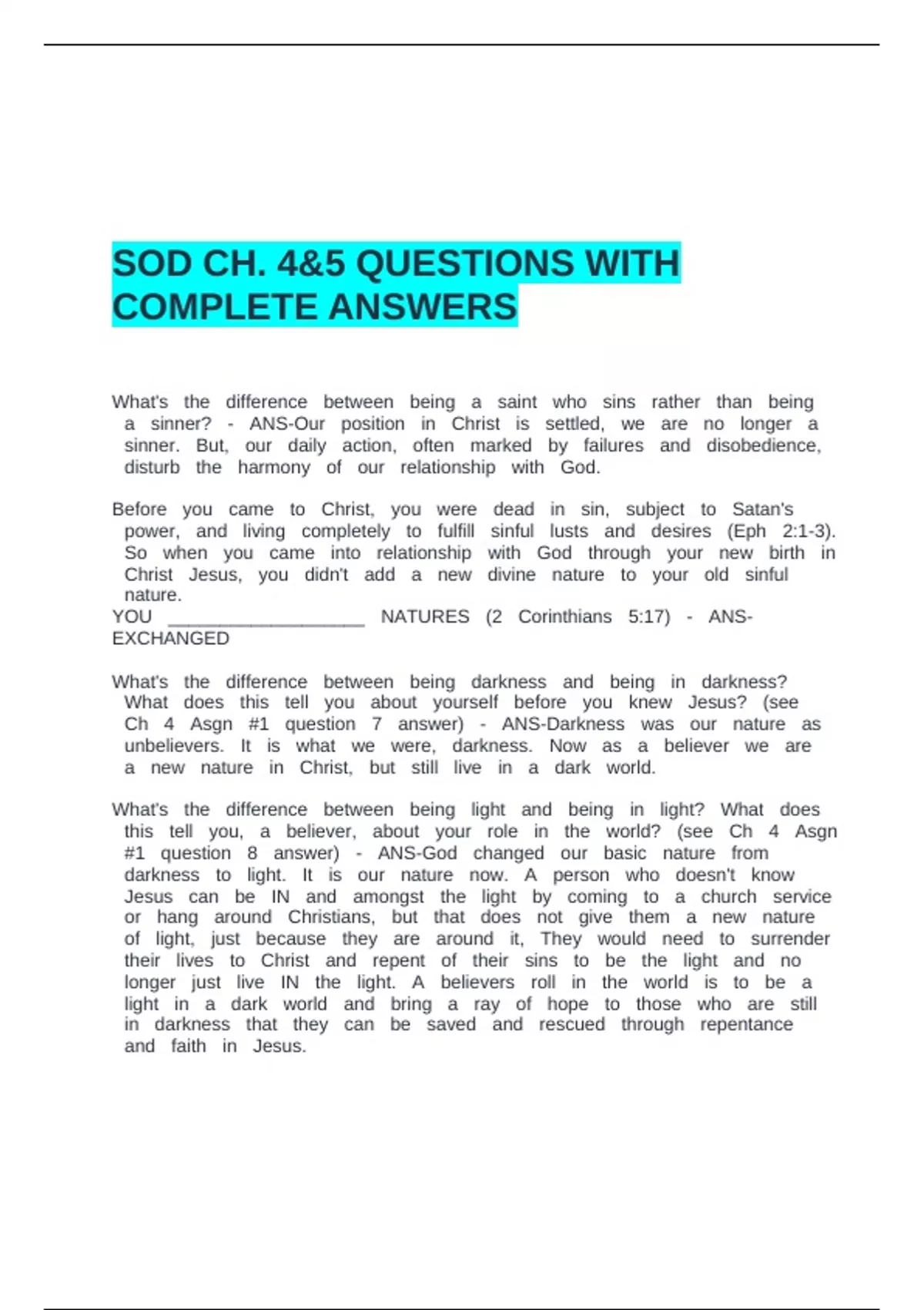 SOD CH. 4&5 QUESTIONS WITH COMPLETE ANSWERS - SOD Theory - Stuvia US