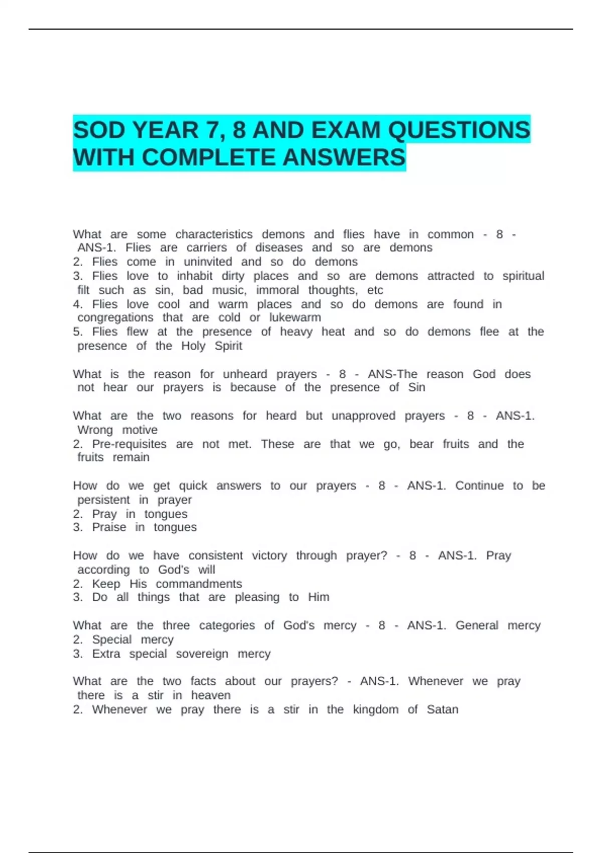 SOD YEAR 7, 8 AND EXAM QUESTIONS WITH COMPLETE ANSWERS - SOD Theory ...