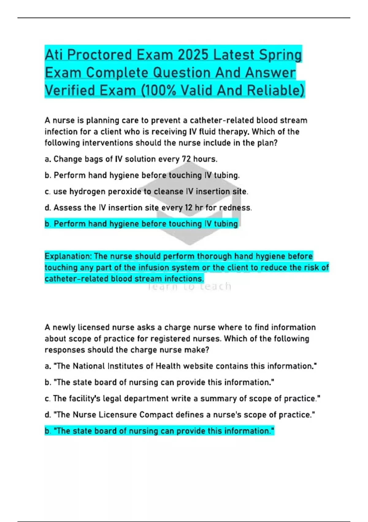 Ati Proctored Exam 2025 Latest Spring Exam Complete Question And Answer ...