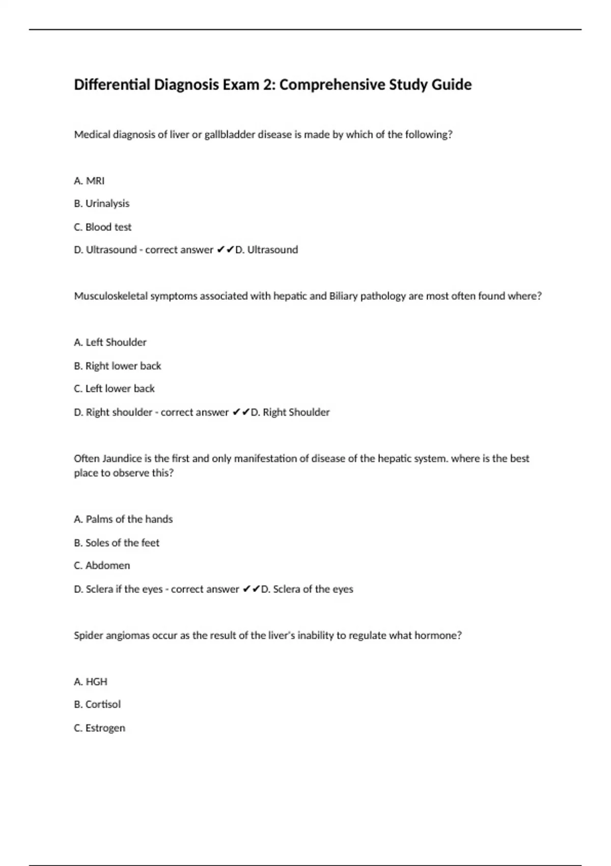 Differential Diagnosis Exam 2: Comprehensive Study Guide - Differential ...