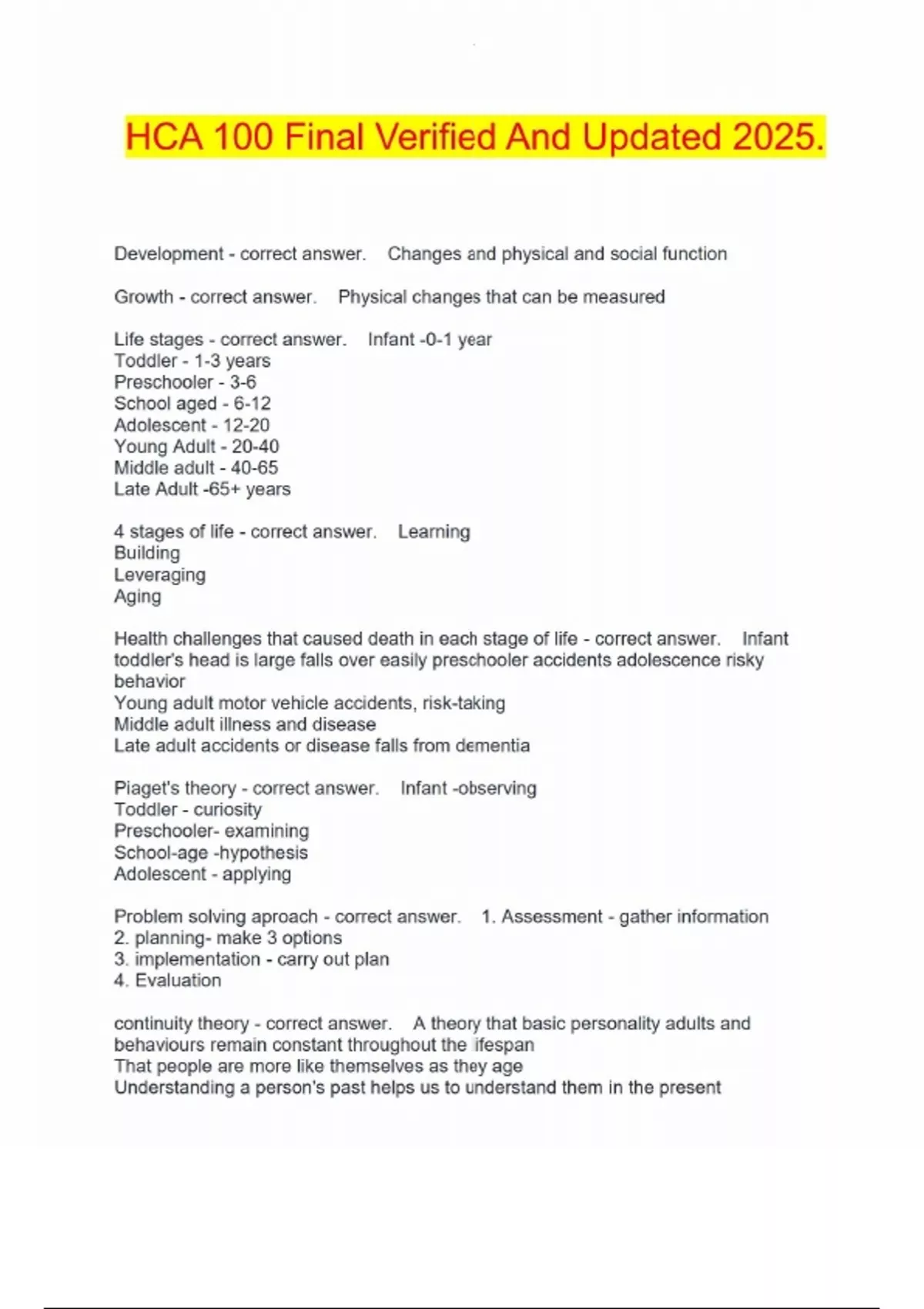HCA 100 Final Verified And Updated 2025. - HCA 100 - Stuvia US