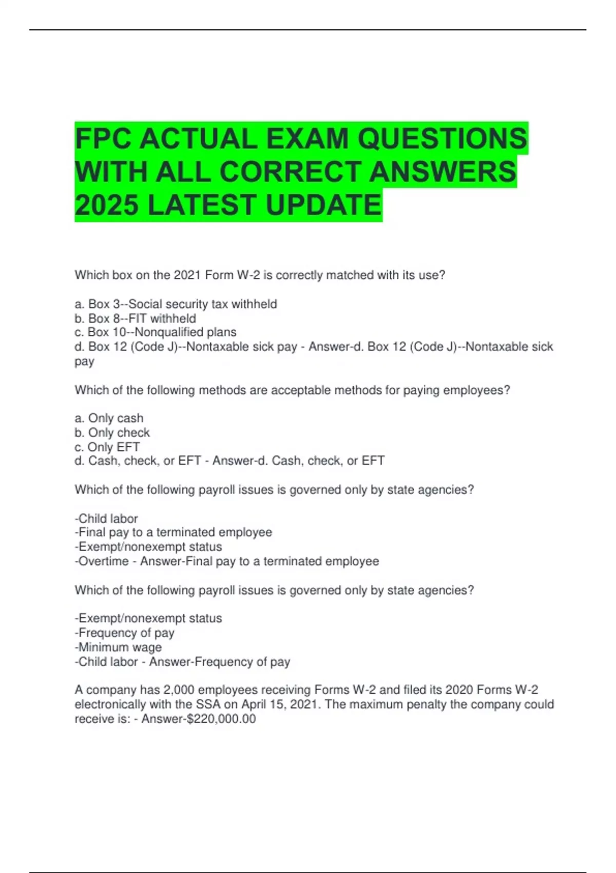 Fpc Actual Exam Questions With All Correct Answers 2025 Latest Update Fpc Stuvia Us
