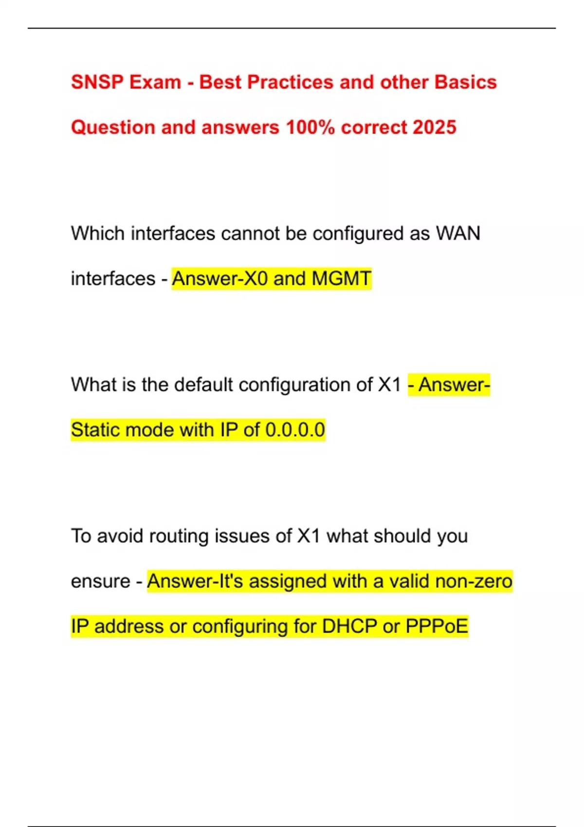 SNSP Exam - Best Practices and other Basics Question and answers 100% correct 2025 - SNSP ...