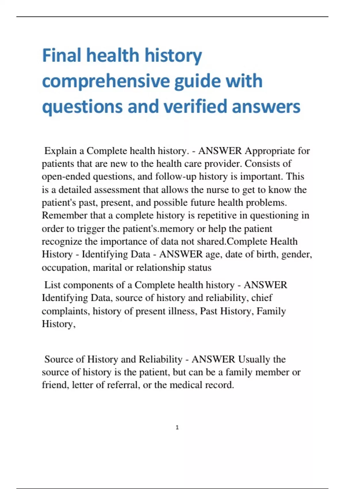 Final health history comprehensive guide with questions and verified ...