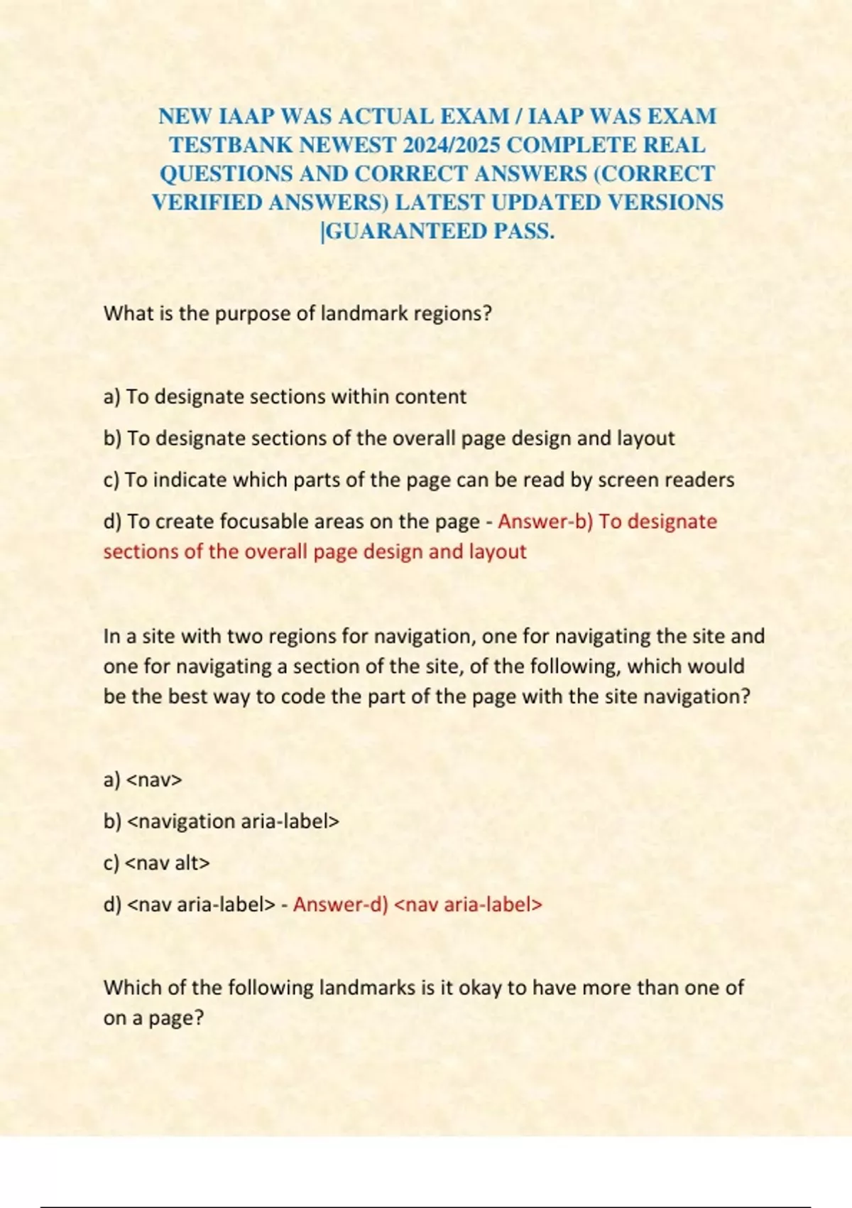 NEW IAAP WAS ACTUAL EXAM / IAAP WAS EXAM TESTBANK NEWEST 2024/2025 ...