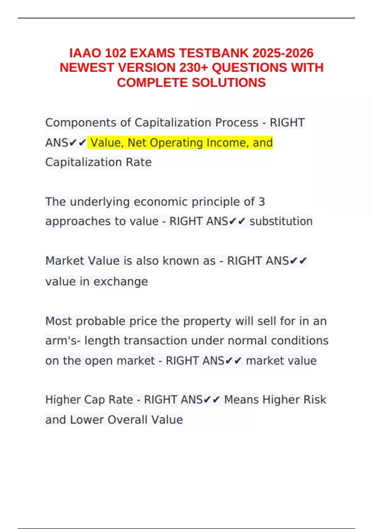 IAAO 102 EXAMS TESTBANK NEWEST VERSION 230+ QUESTIONS WITH COMPLETE ...