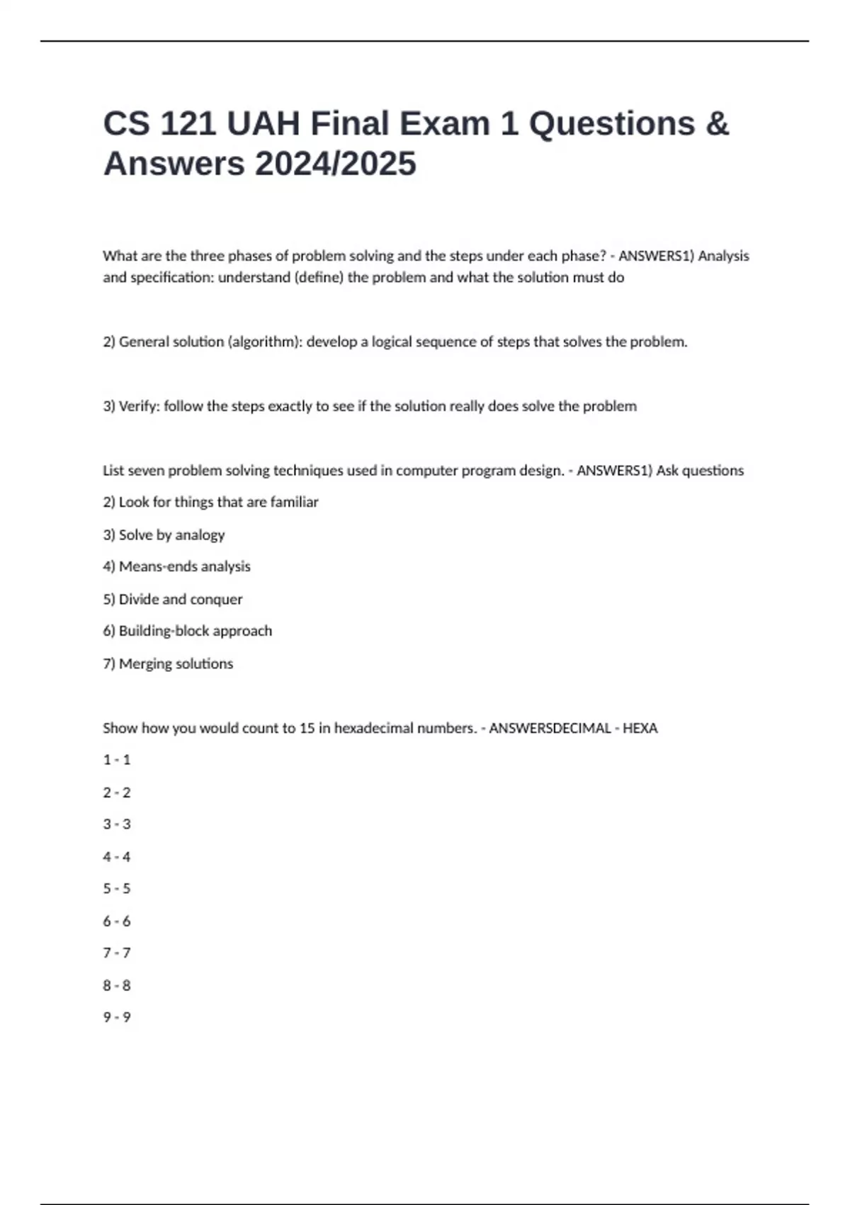 CS 121 UAH Final Exam 1 Questions & Answers 2024/2025 - CS 121 UAH ...