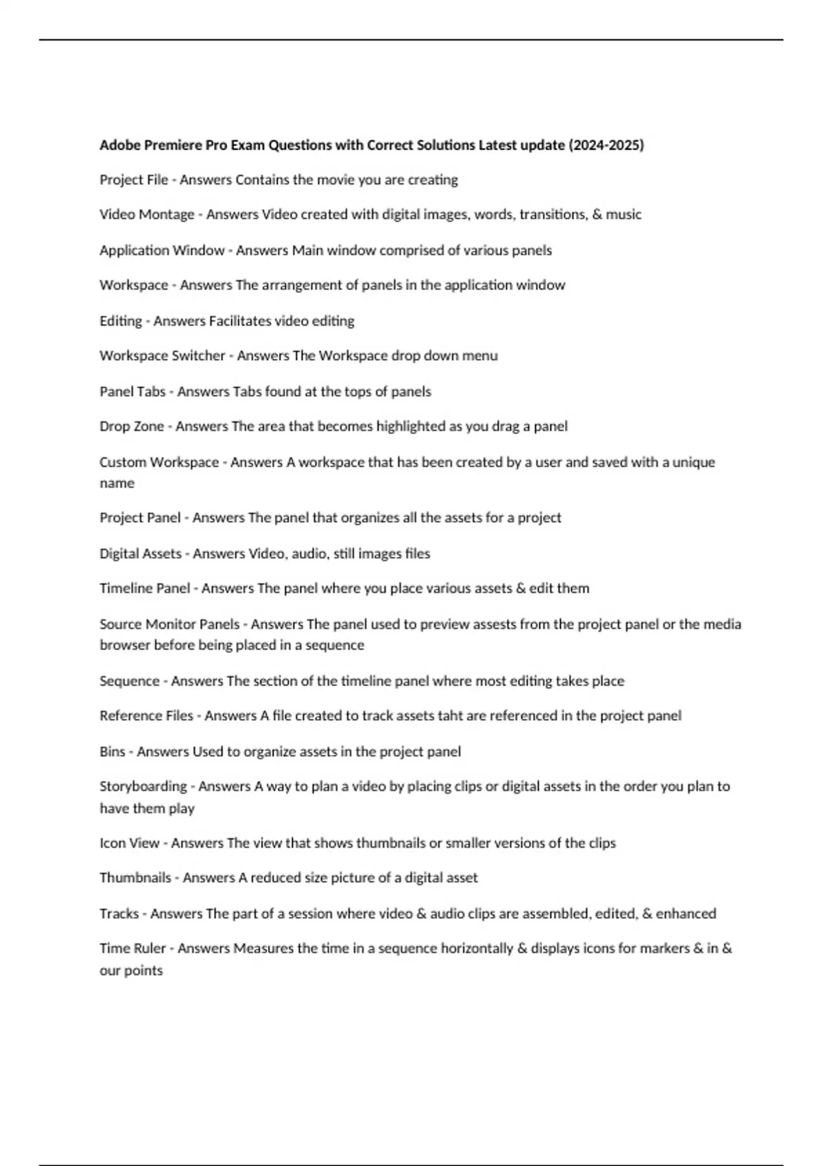 Adobe Premiere Pro Exam Questions with Correct Solutions Latest update ...