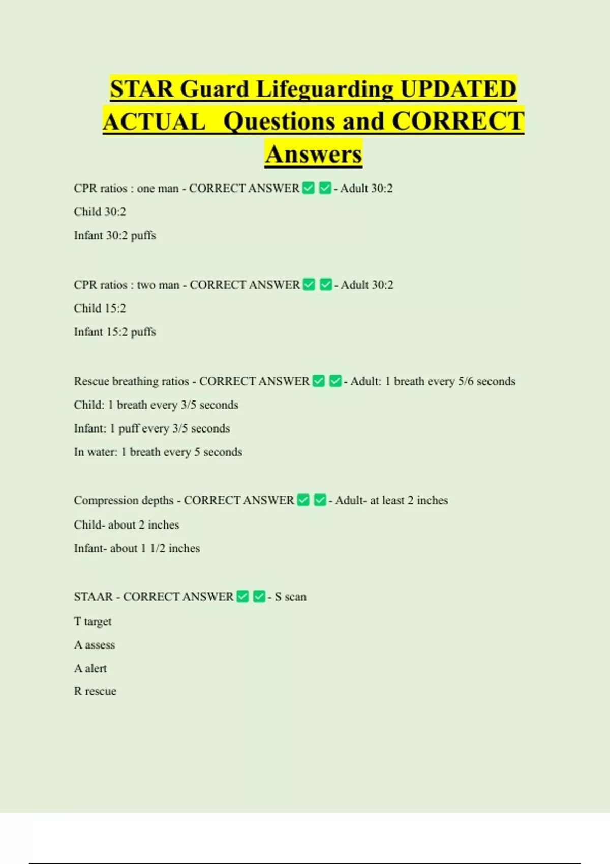 STAR Guard Lifeguarding UPDATED ACTUAL Questions and CORRECT Answers ...