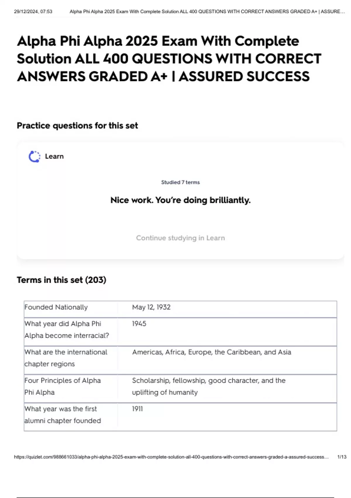 Alpha Phi Alpha 2025 Exam With Complete Solution ALL 400 QUESTIONS WITH CORRECT ANSWERS GRADED ...