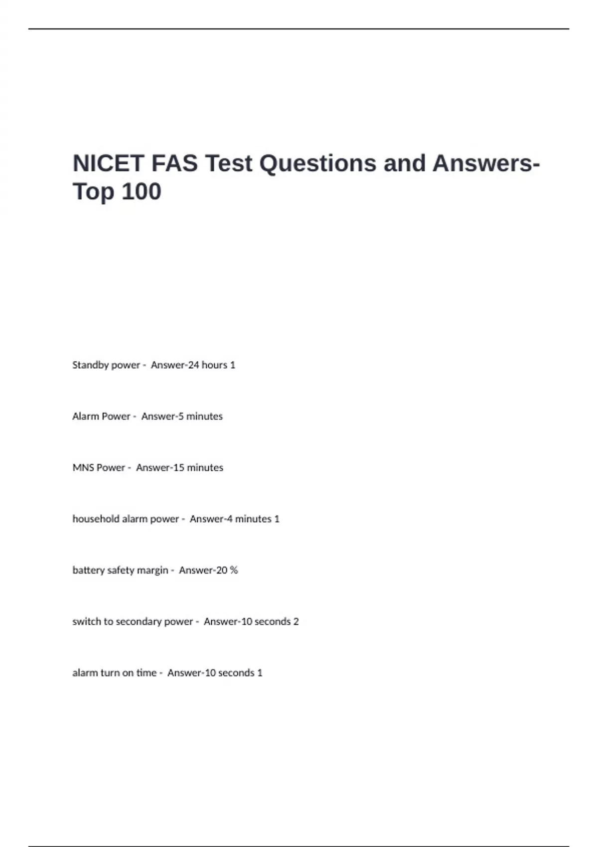 NICET FAS Test Questions and Answers- Top 100 - Nicet - Stuvia US