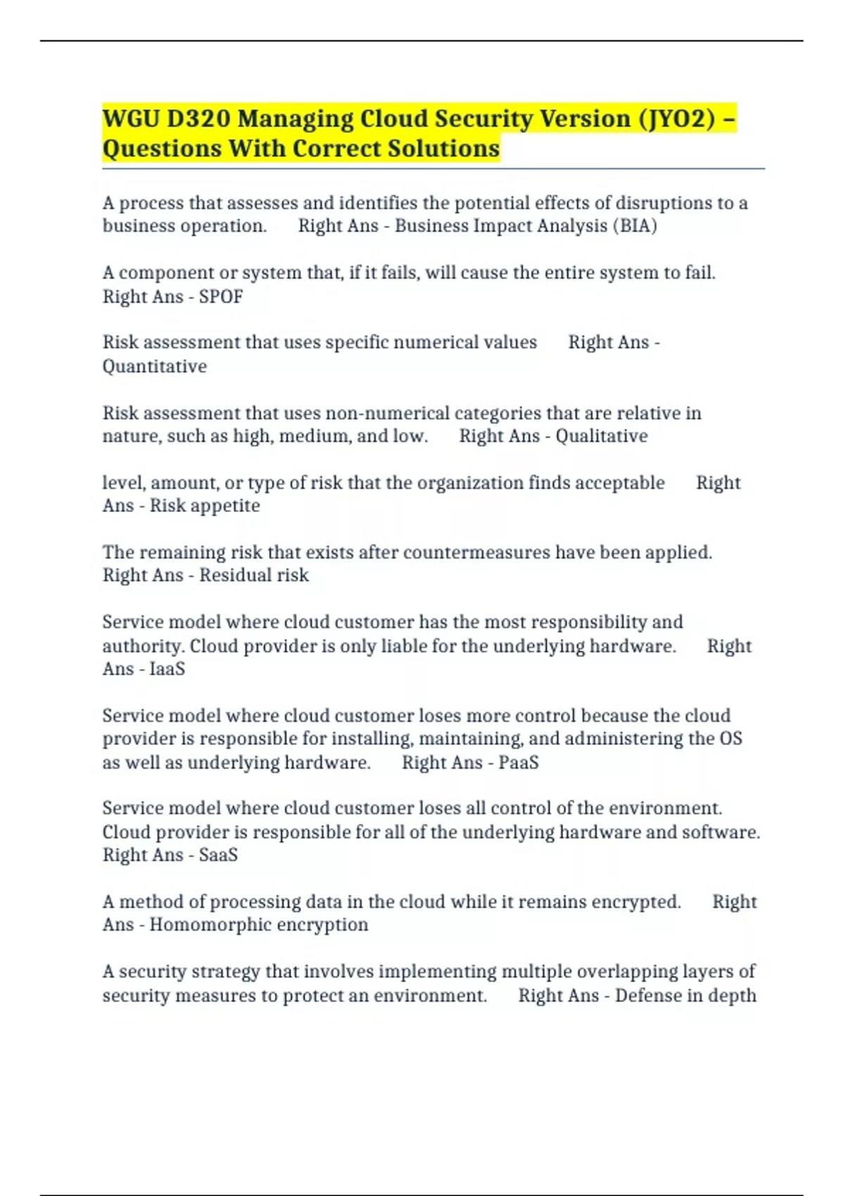 WGU D320 Managing Cloud Security Version (JYO2) – Questions With ...