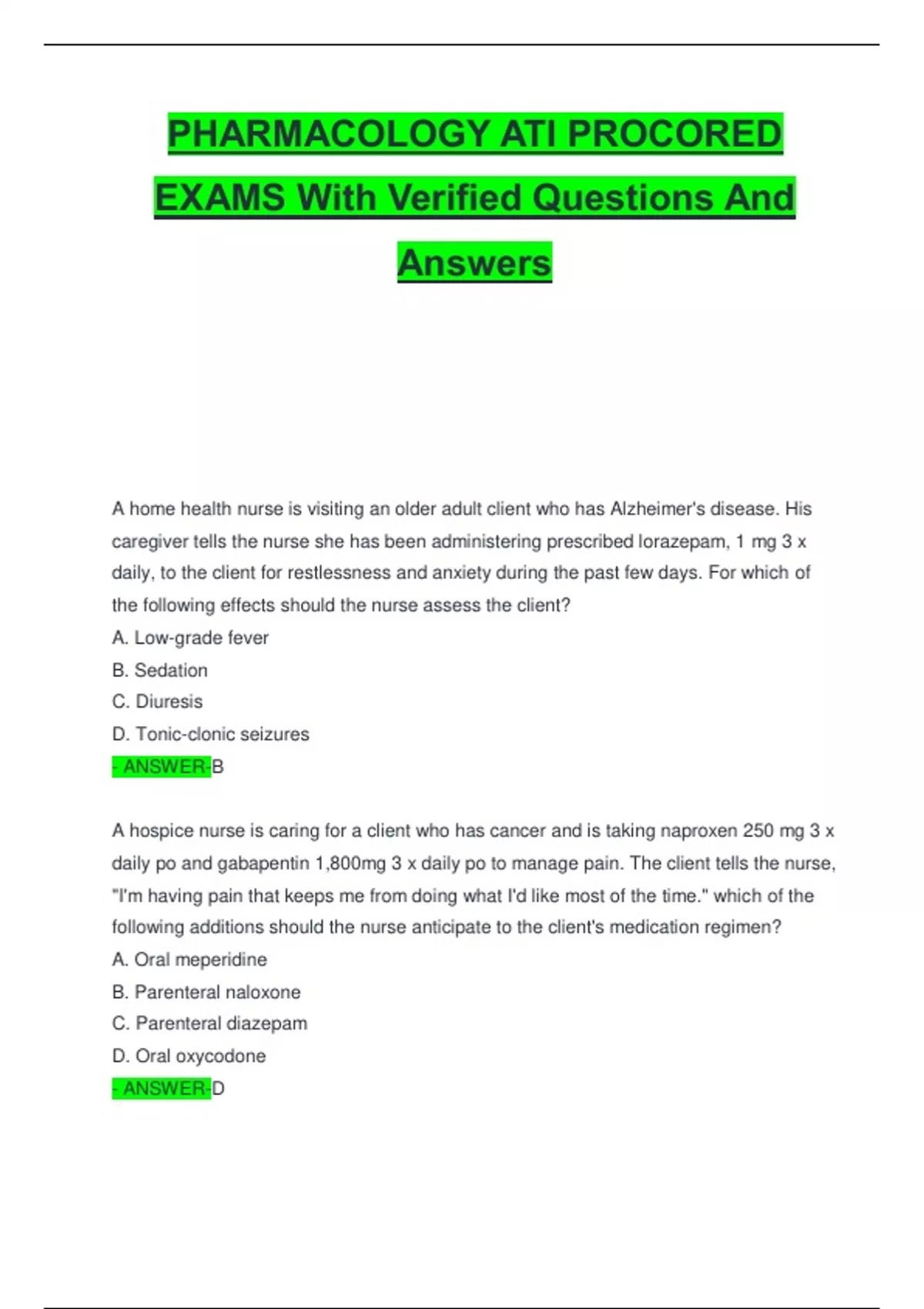 ATI PHARMACOLOGY PROCTORED EXAMS WITH COMPLETE QUESTIONS AND ANSWERS ...