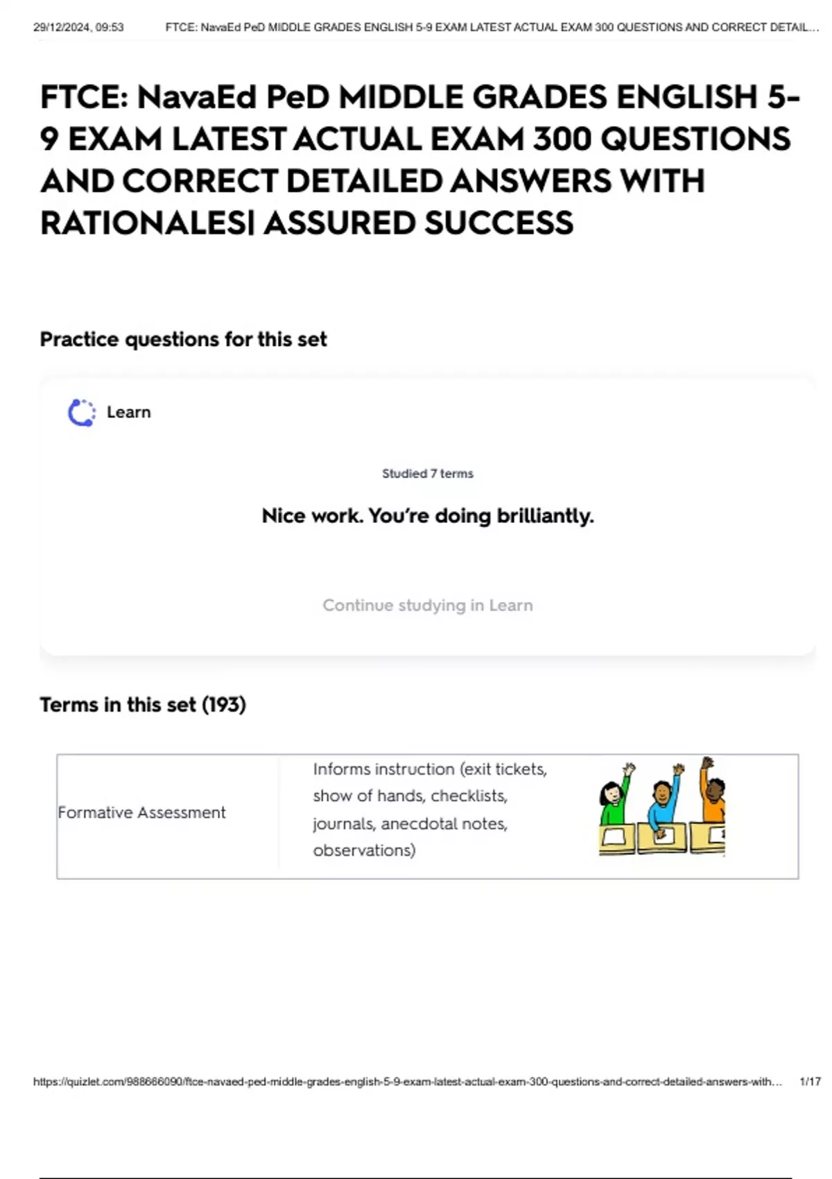 FTCE: NavaEd PeD MIDDLE GRADES ENGLISH 5-9 EXAM LATEST ACTUAL EXAM 300 ...