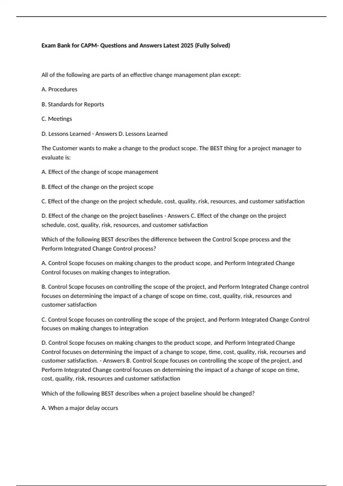 Exam Bank for CAPM- Questions and Answers Latest 2025 (Fully Solved ...